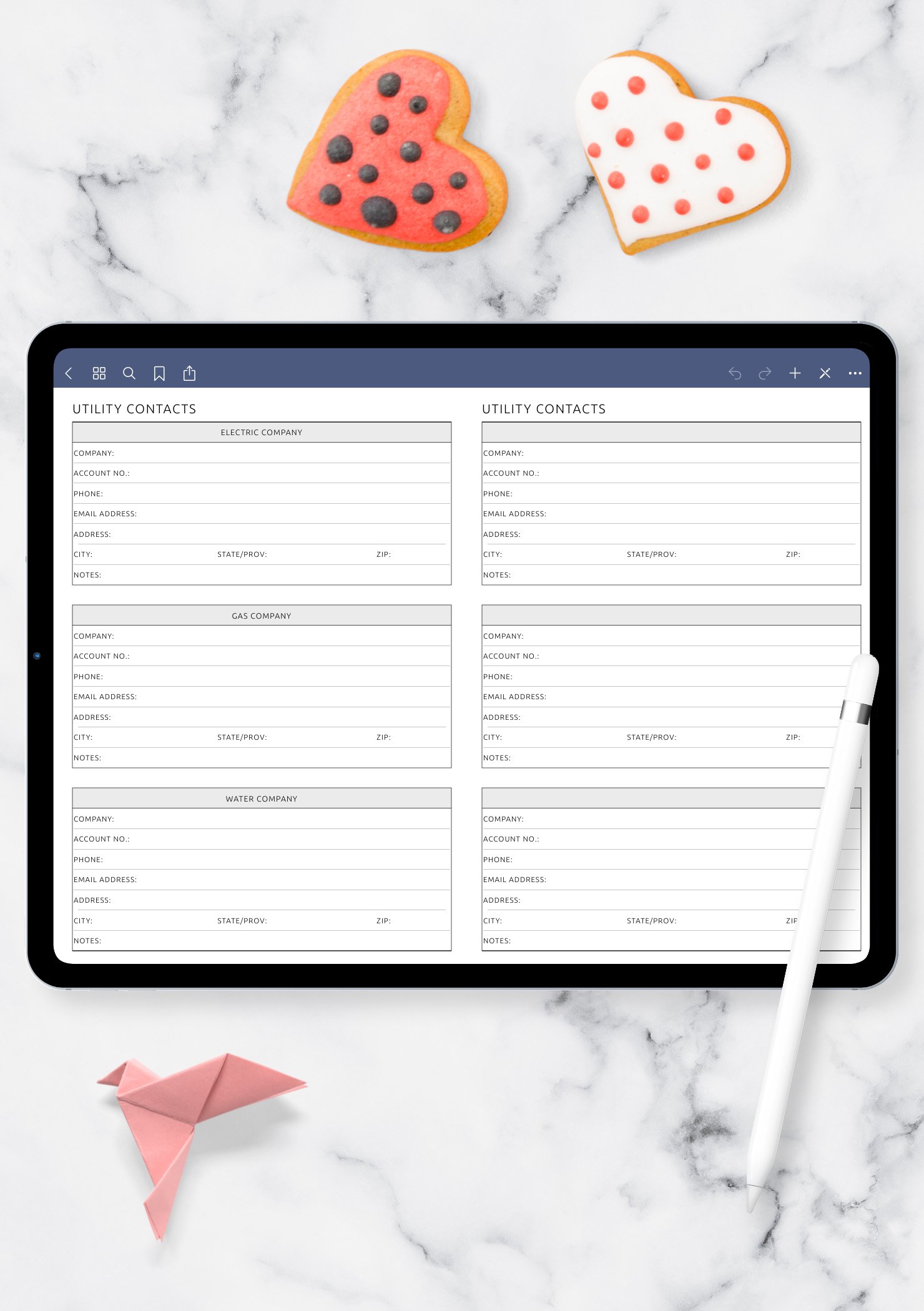 Download Printable Utility Contacts Template PDF