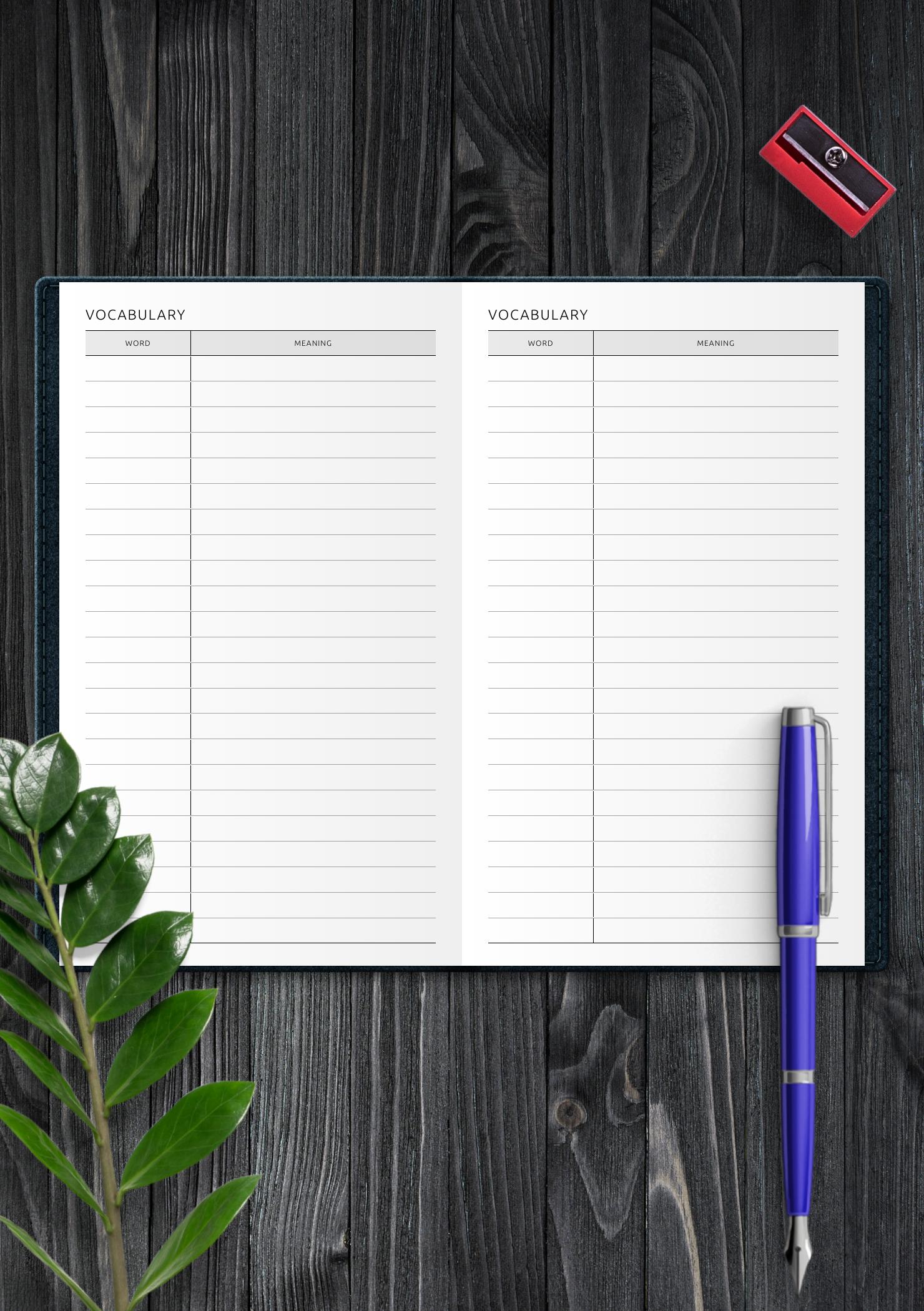 Download Printable Vocabulary & Definitions Template PDF Download Printable Vocabulary & Definitions Template PDF