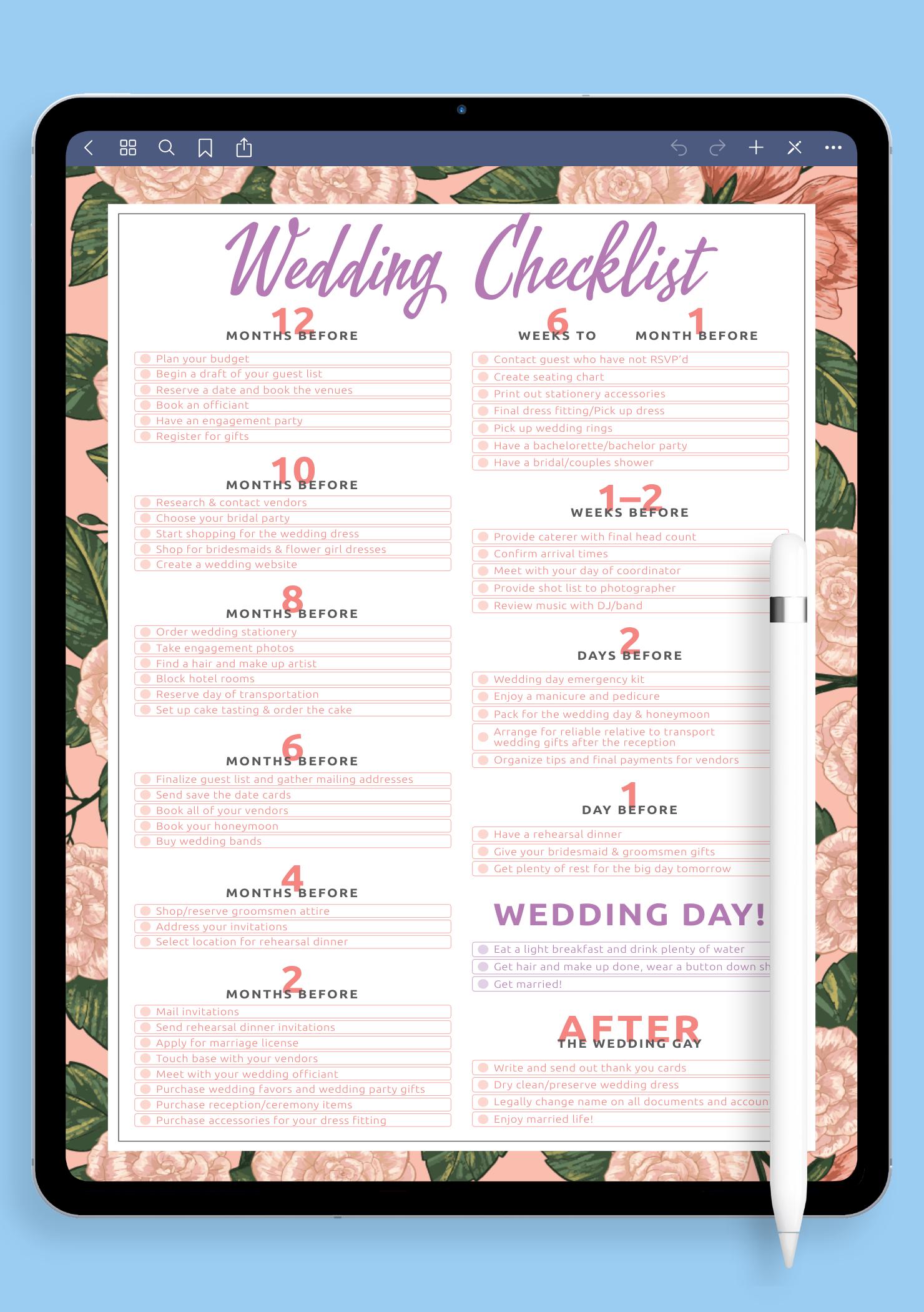 Download Printable Wedding Checklist PDF
