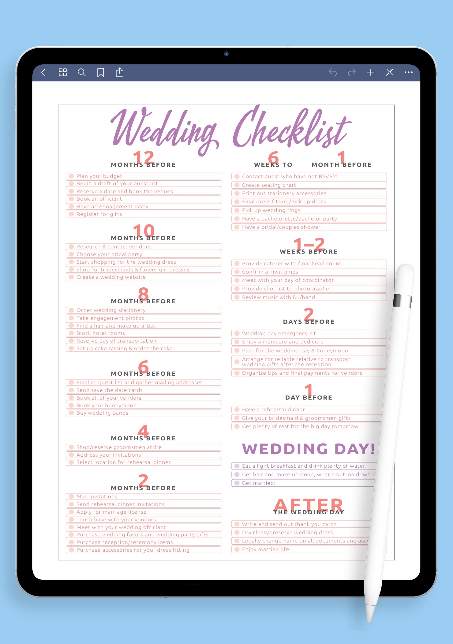 Download Printable Wedding Checklist PDF