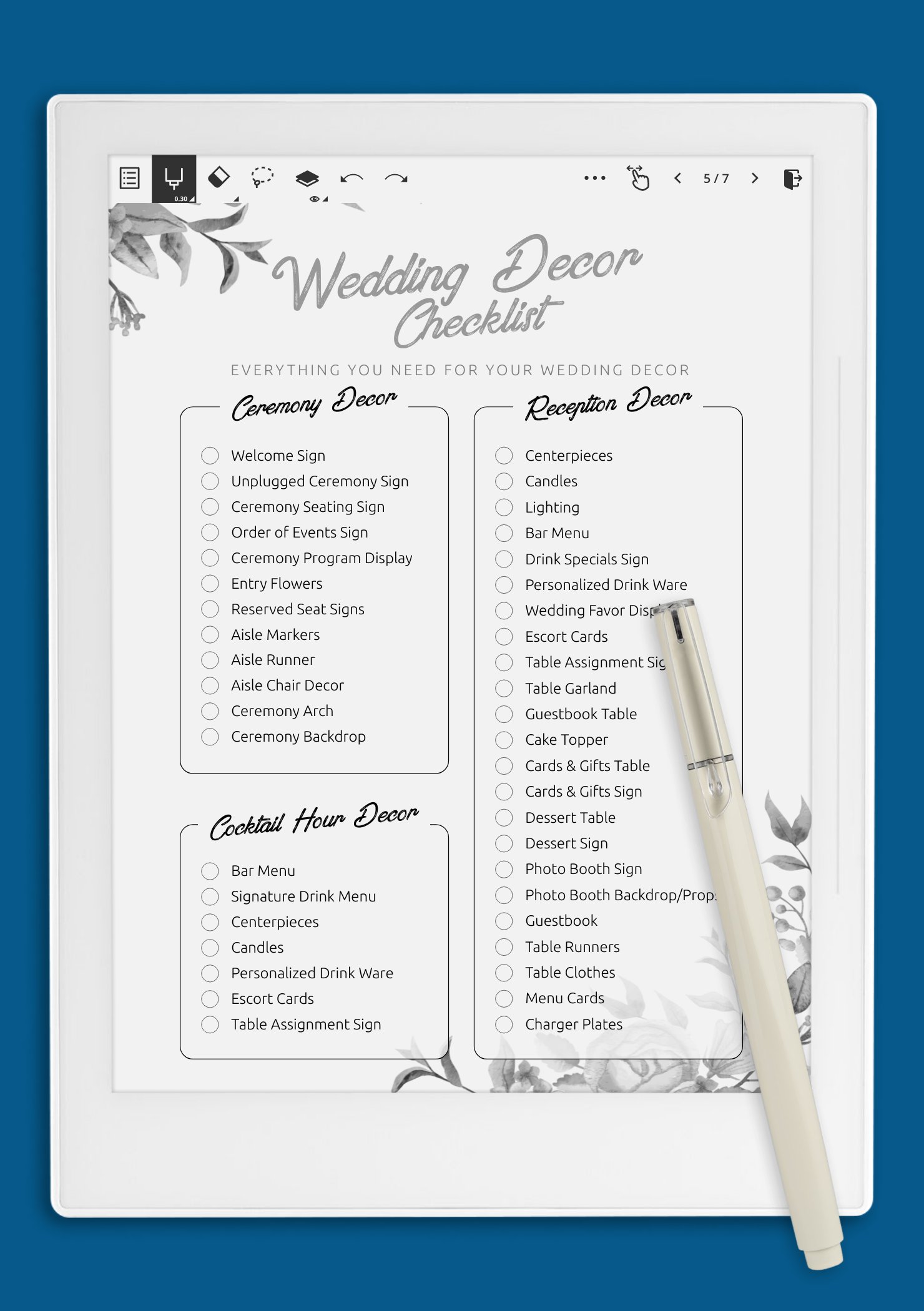 Download Printable Wedding Decor Checklist PDF