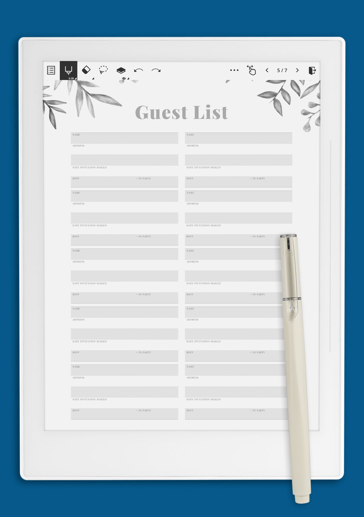 Download Printable Wedding Guest List with Botanical Pattern PDF