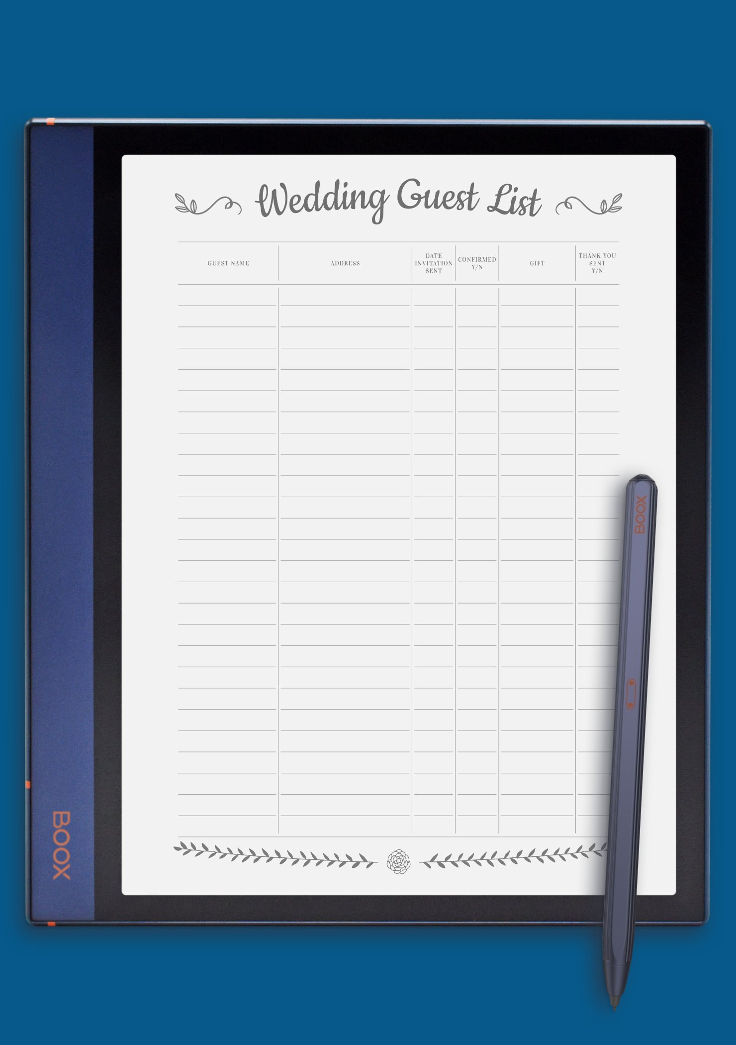 Download Printable Wedding Guest List with Gift Section PDF