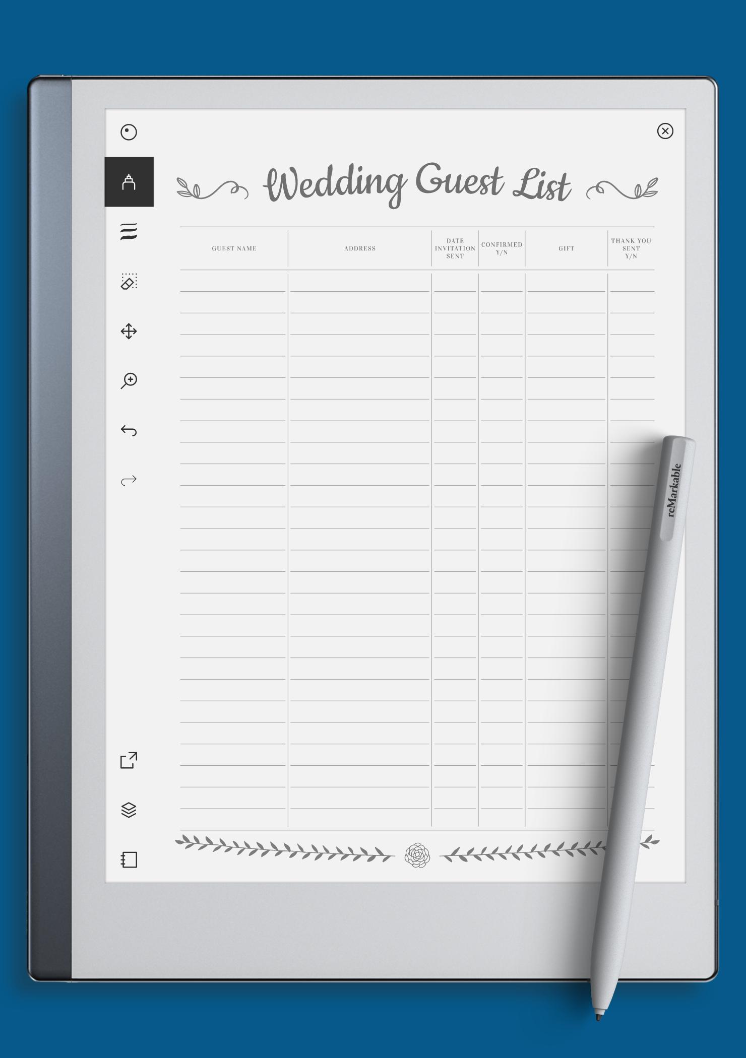 Download Printable Wedding Guest List with Gift Section PDF