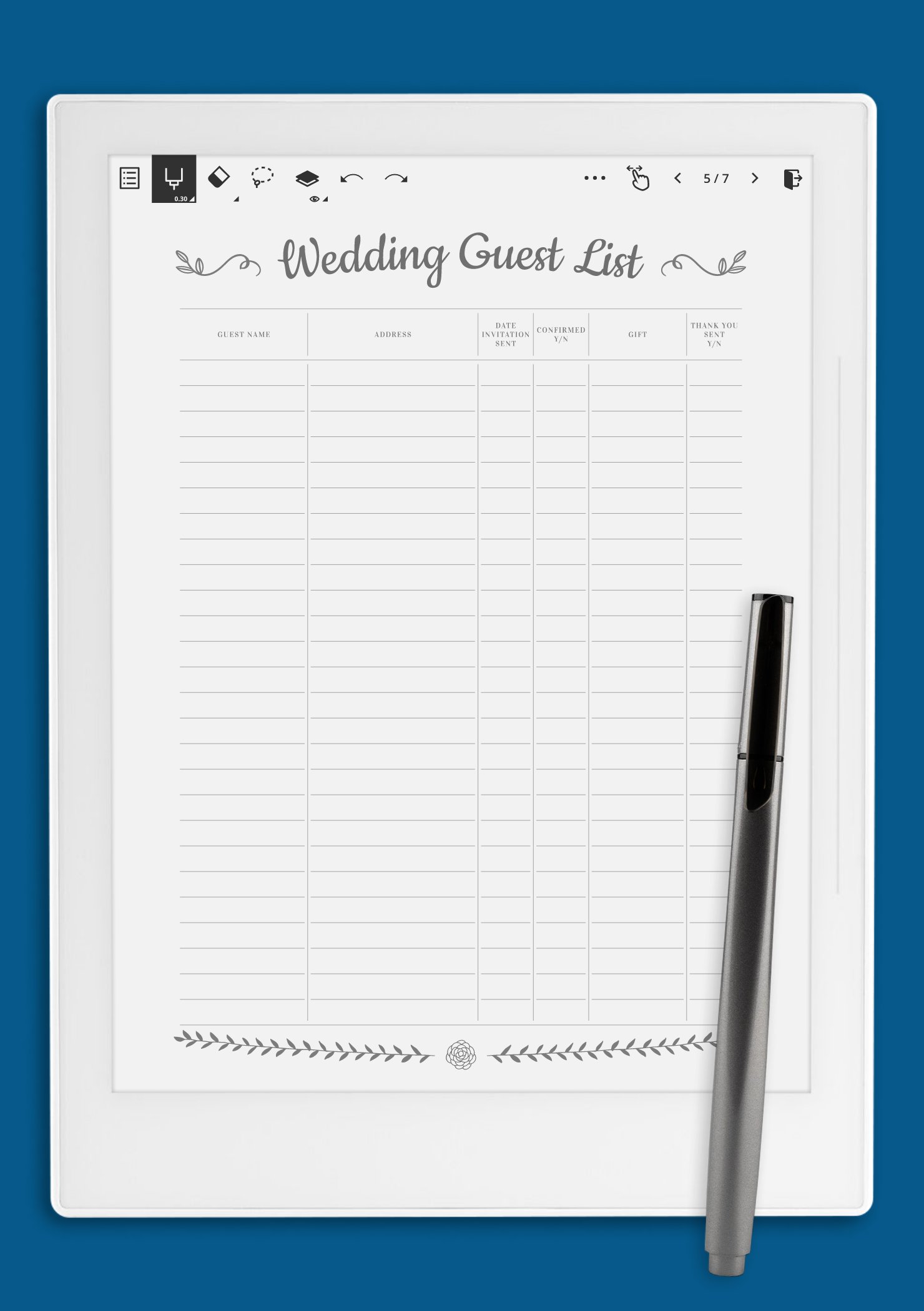 Download Printable Wedding Guest List with Gift Section PDF