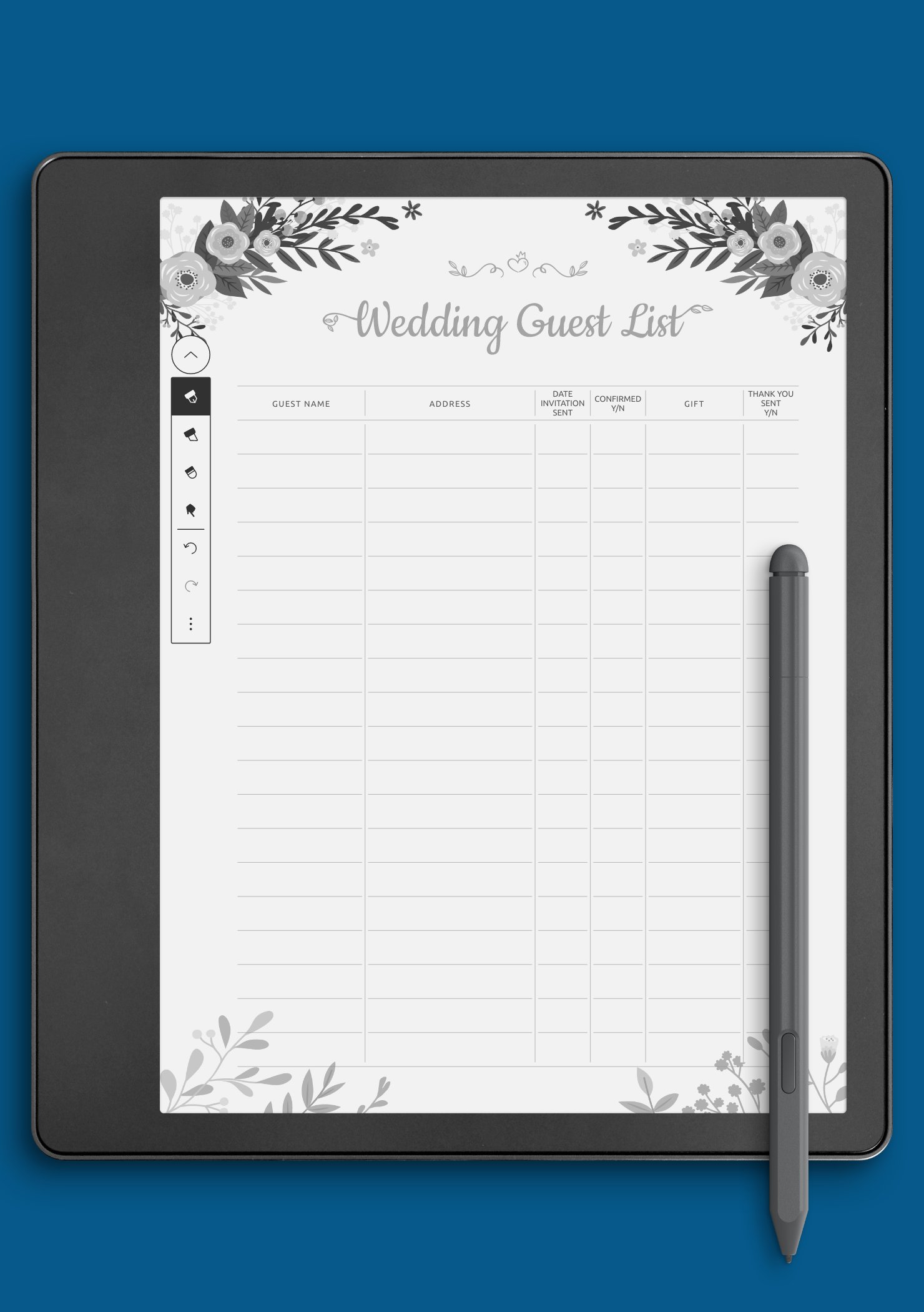Download Printable Wedding Guest List Template with Floral Pattern PDF