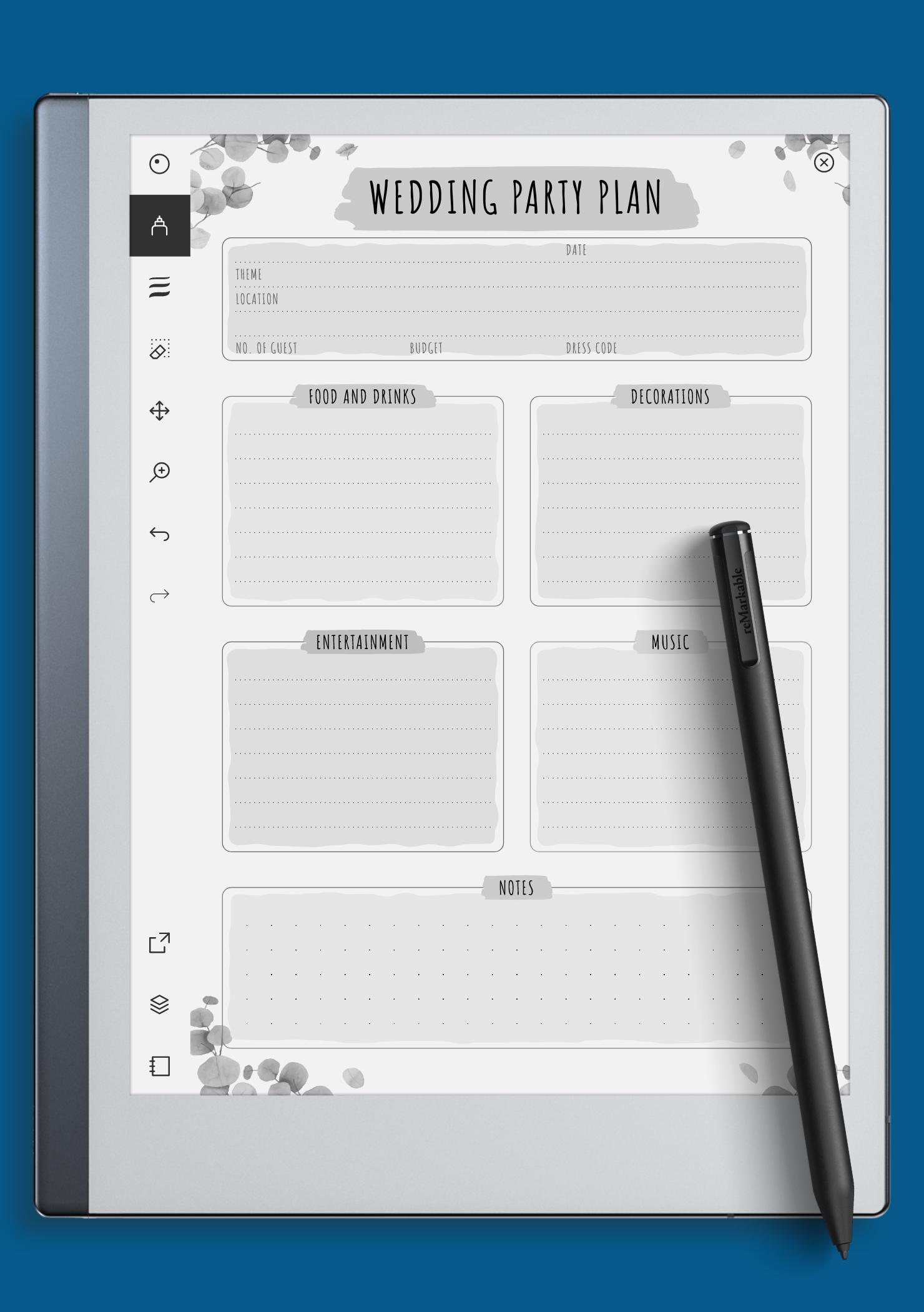 Download Printable Wedding Party Planner Template - Floral PDF