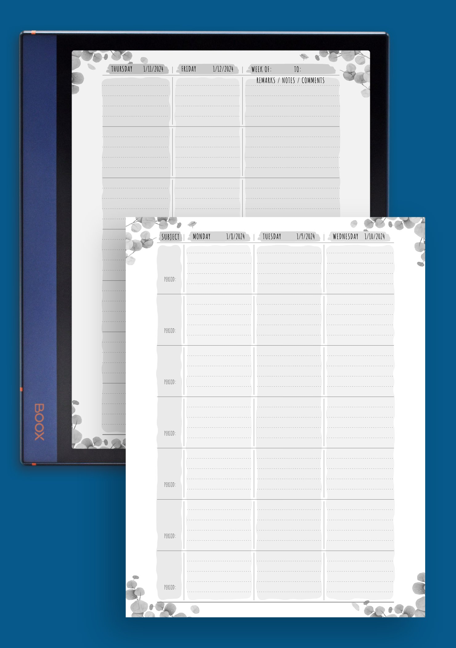 Download Printable Week Lesson Plan - Floral Style PDF