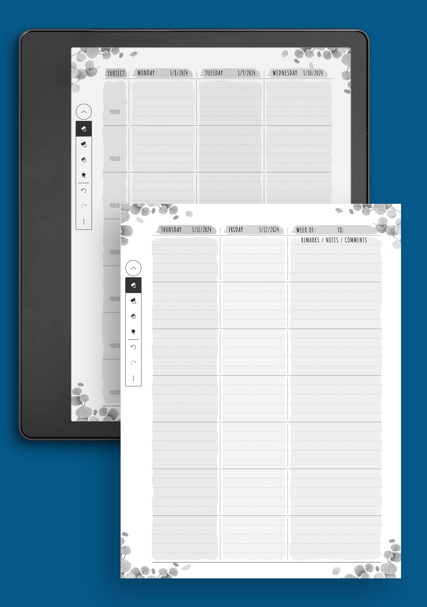 Download Printable Week Lesson Plan - Floral Style PDF