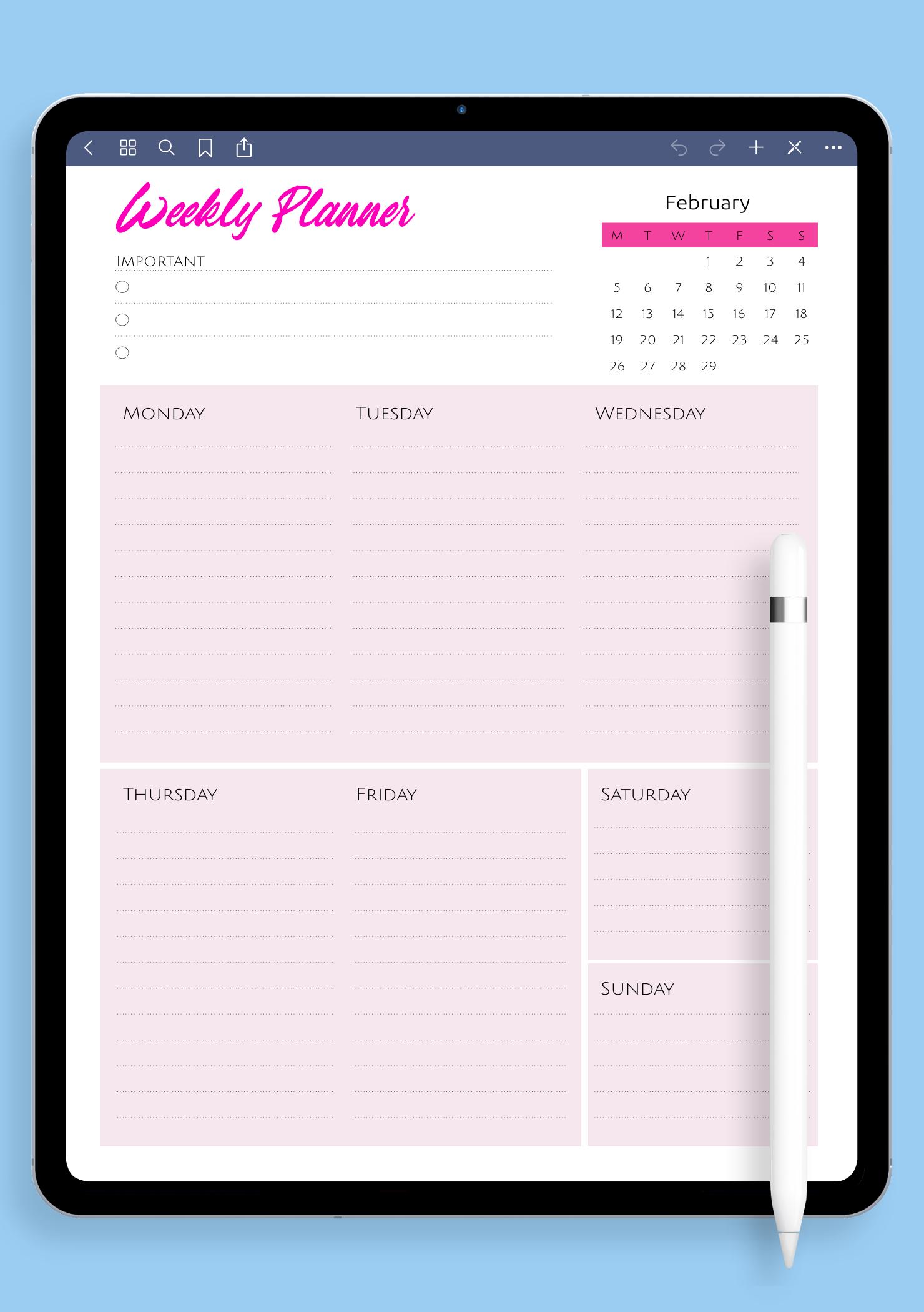 Download Printable Week Plan Template PDF