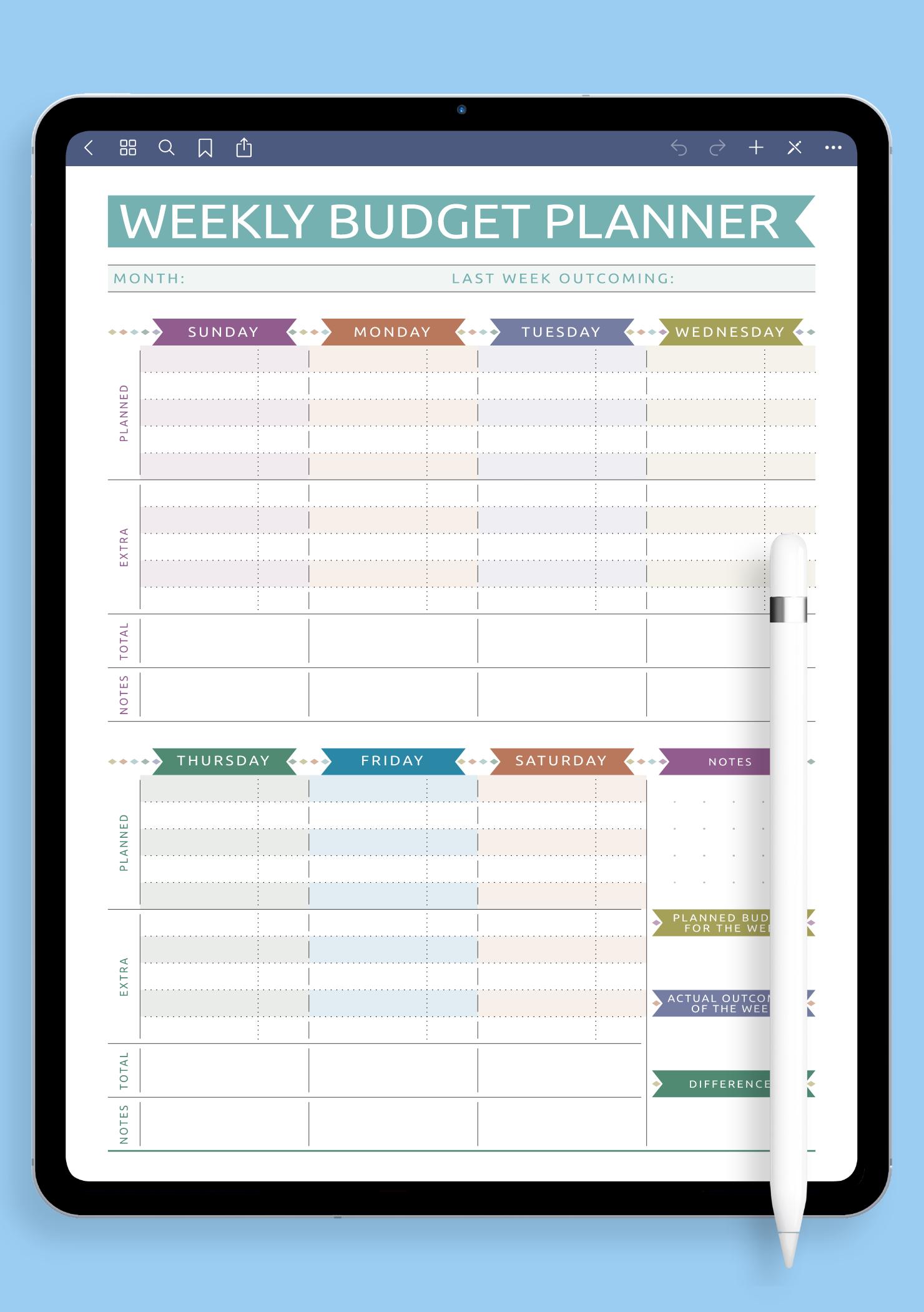 Download Printable Weekly Budget - Casual Style PDF