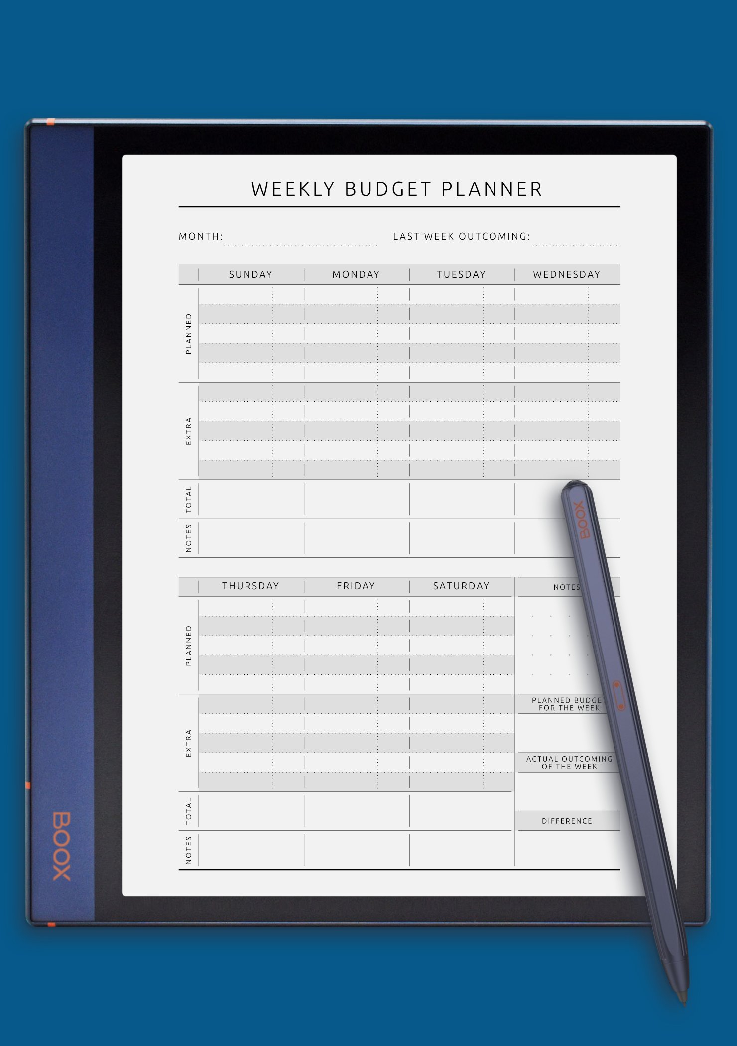 Download Printable Weekly Budget - Original Style PDF