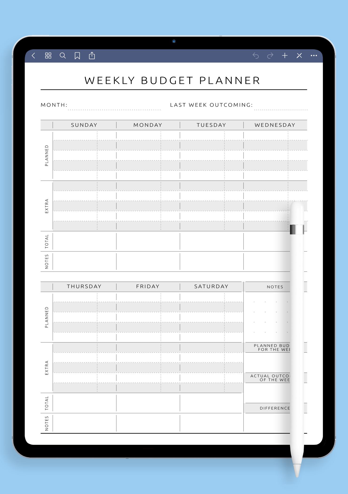 Download Printable Weekly Budget - Original Style PDF