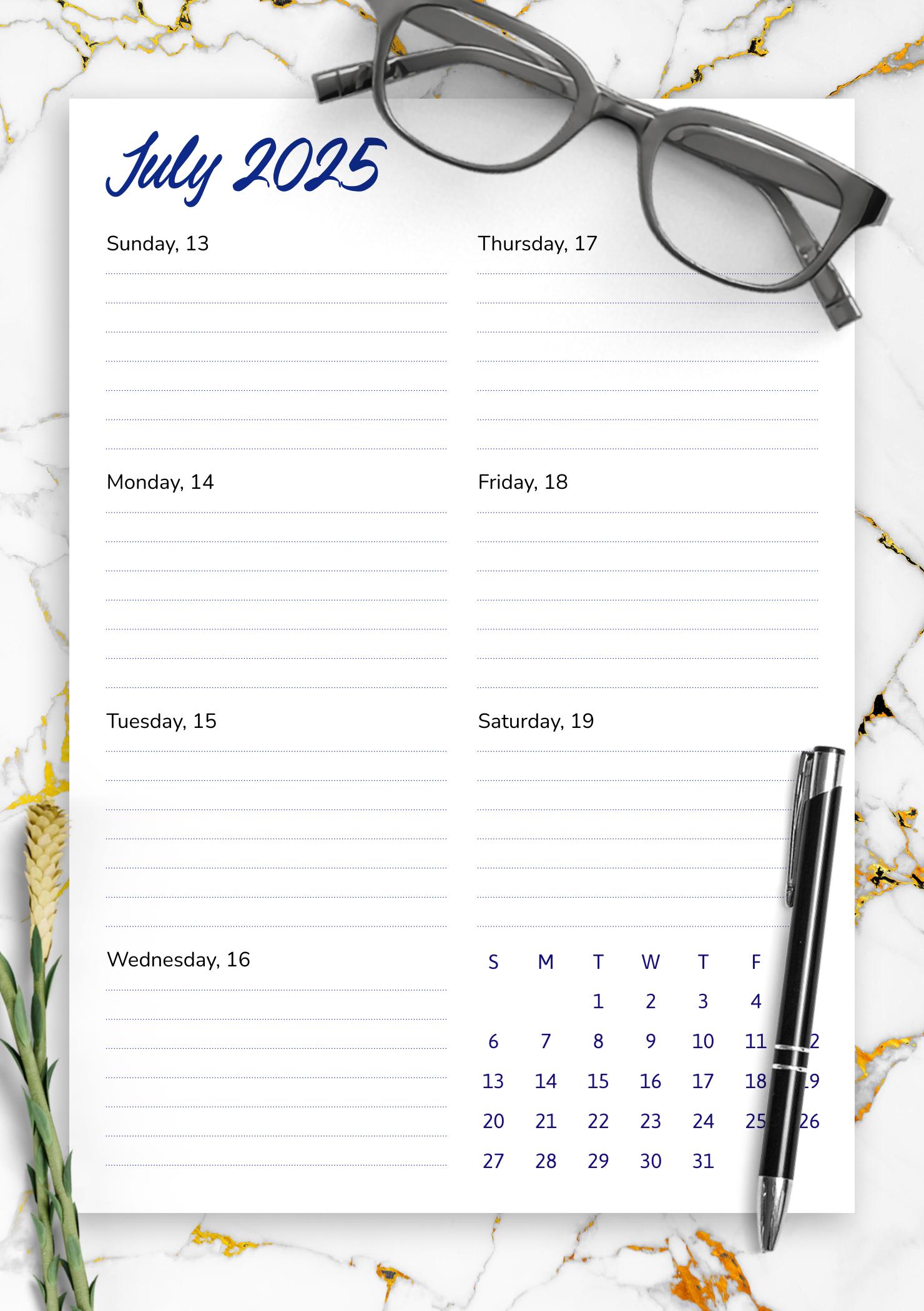 Download Printable Weekly Calendar Template PDF