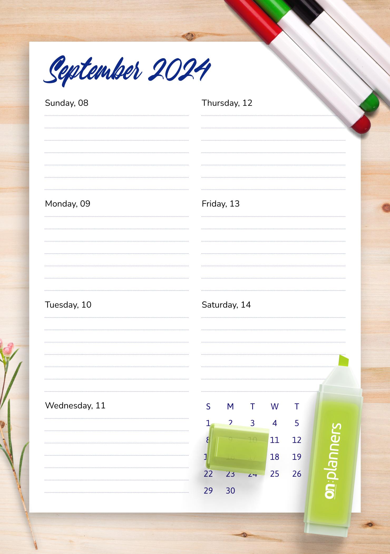 Download Printable Weekly Calendar Template PDF