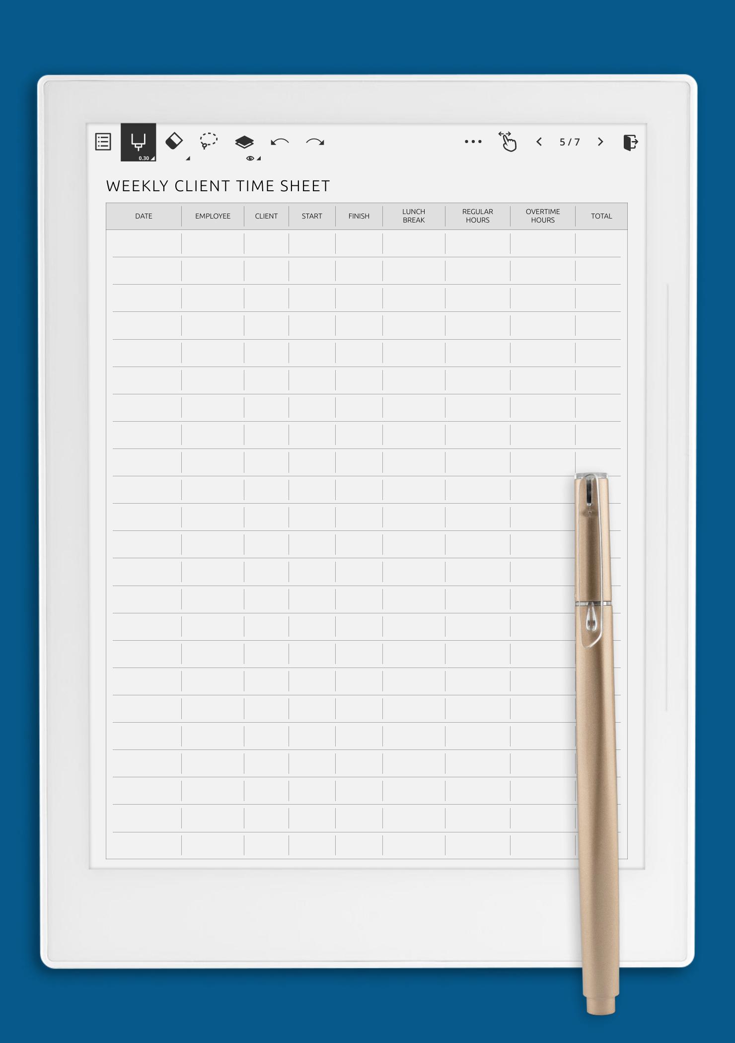 Download Printable Weekly Client Time Sheet Template PDF
