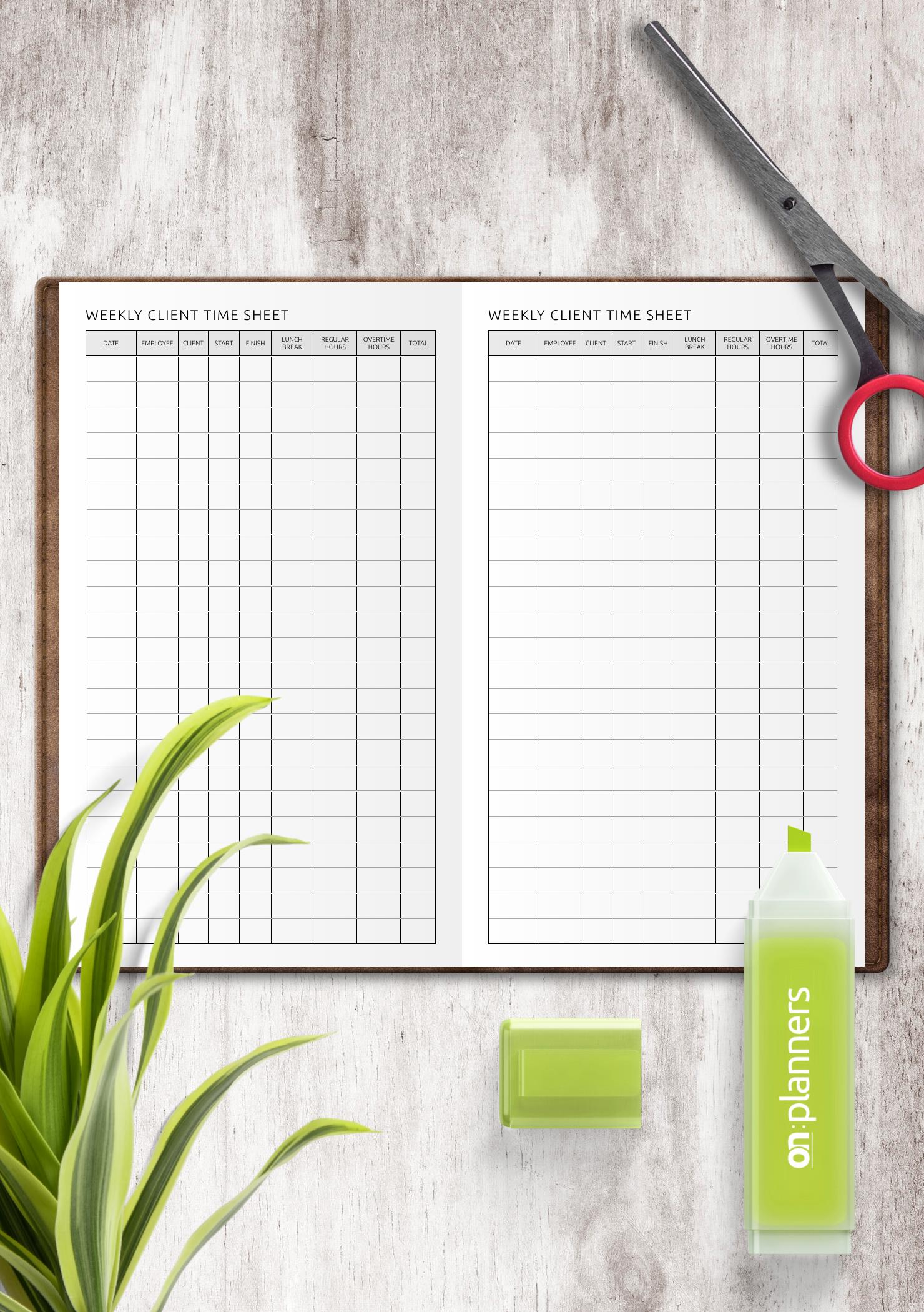 Download Printable Weekly Client Time Sheet Template PDF