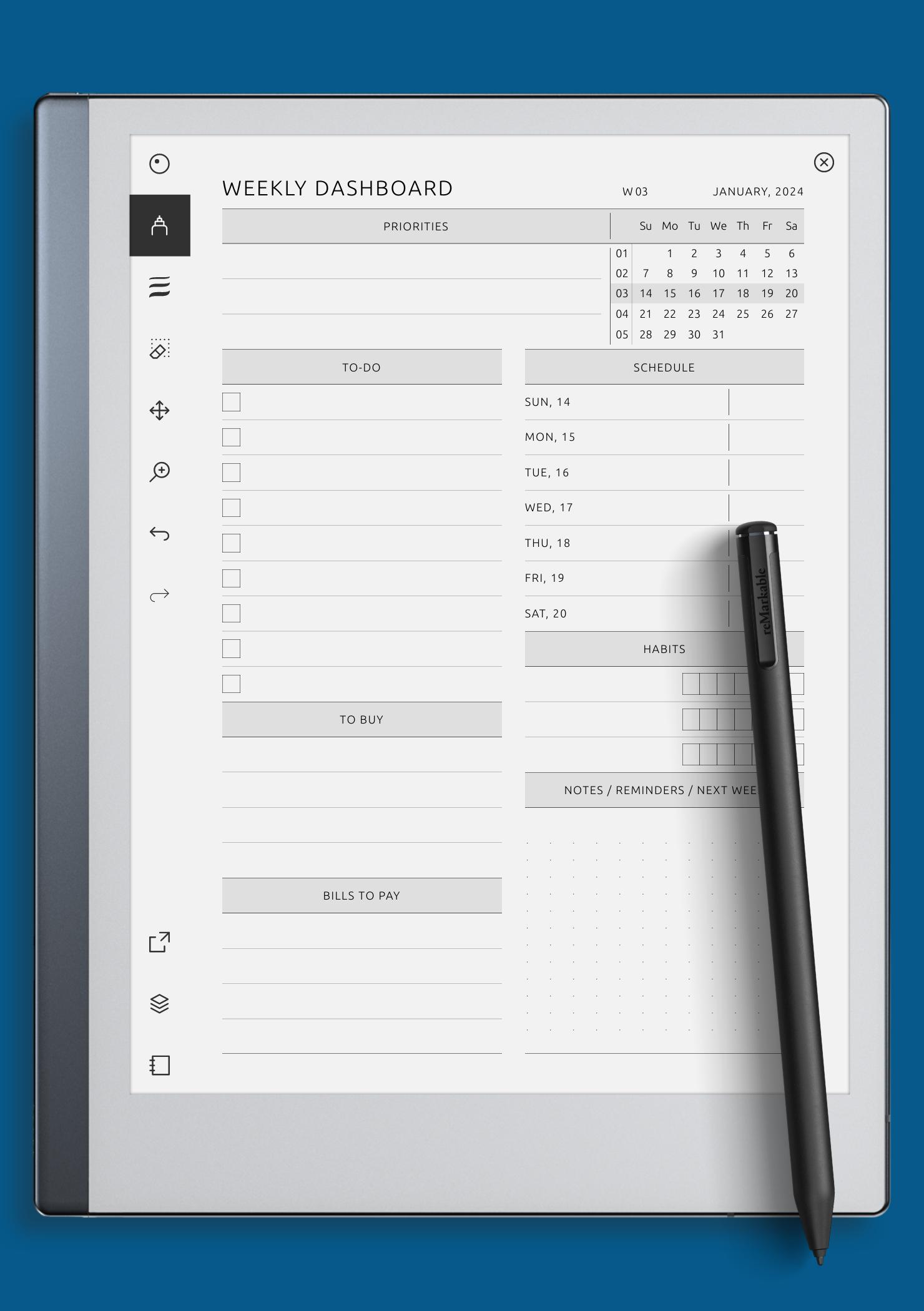 Download Printable Weekly Dashboard Customizable PDF