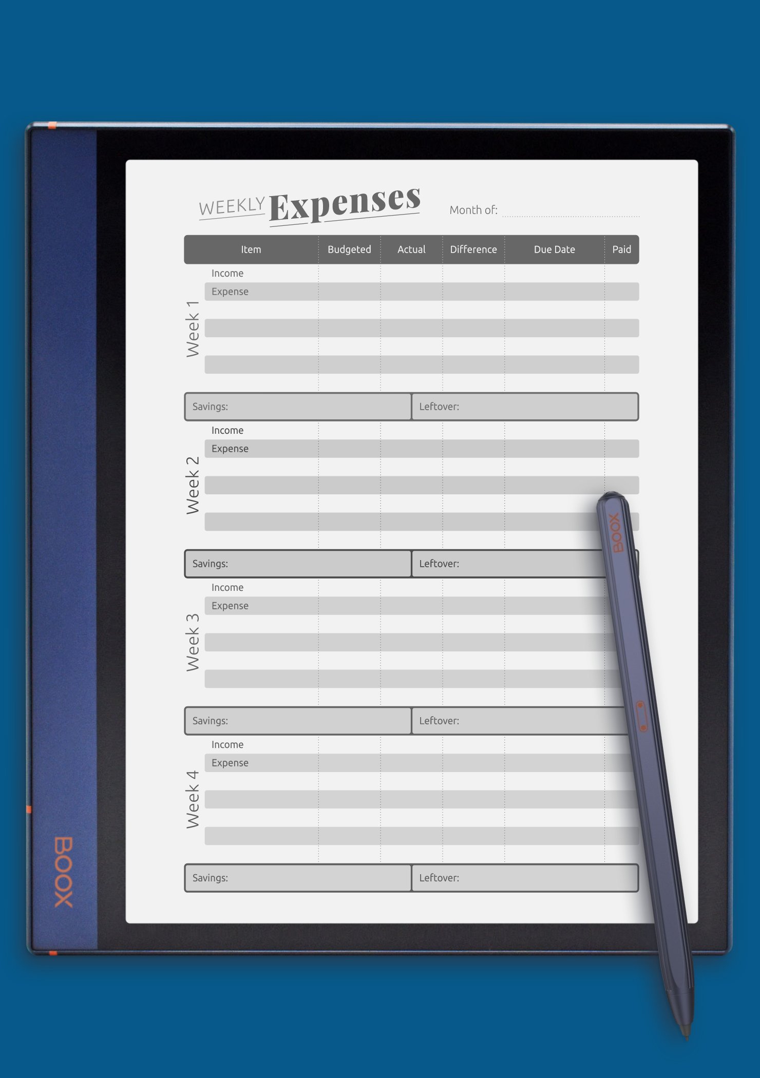 Download Printable Weekly Expenses PDF