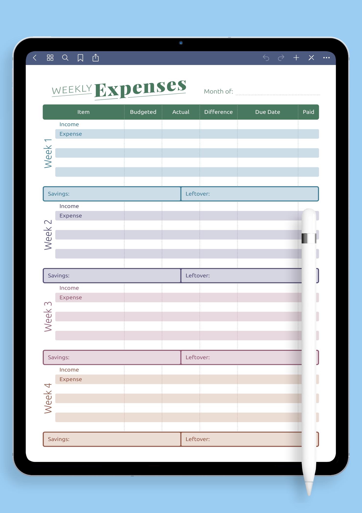 Download Printable Weekly Expenses PDF