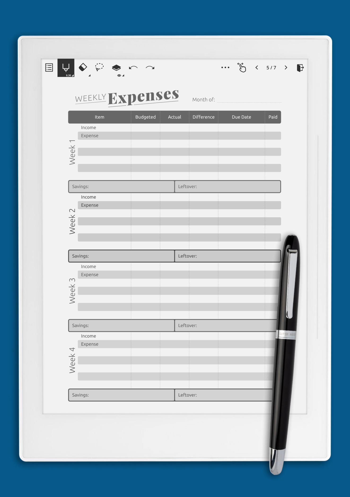 Download Printable Weekly Expenses PDF