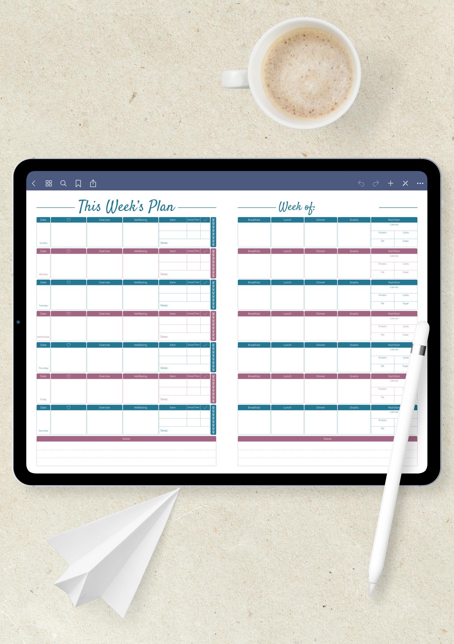Download Printable Weekly fitness and meal template PDF