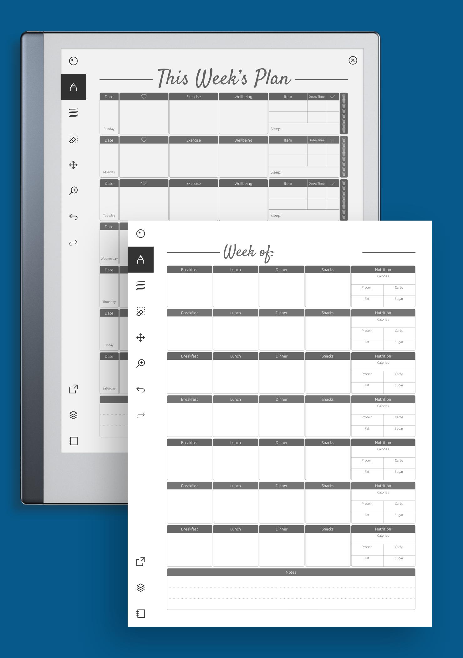 Download Printable Weekly fitness and meal template PDF