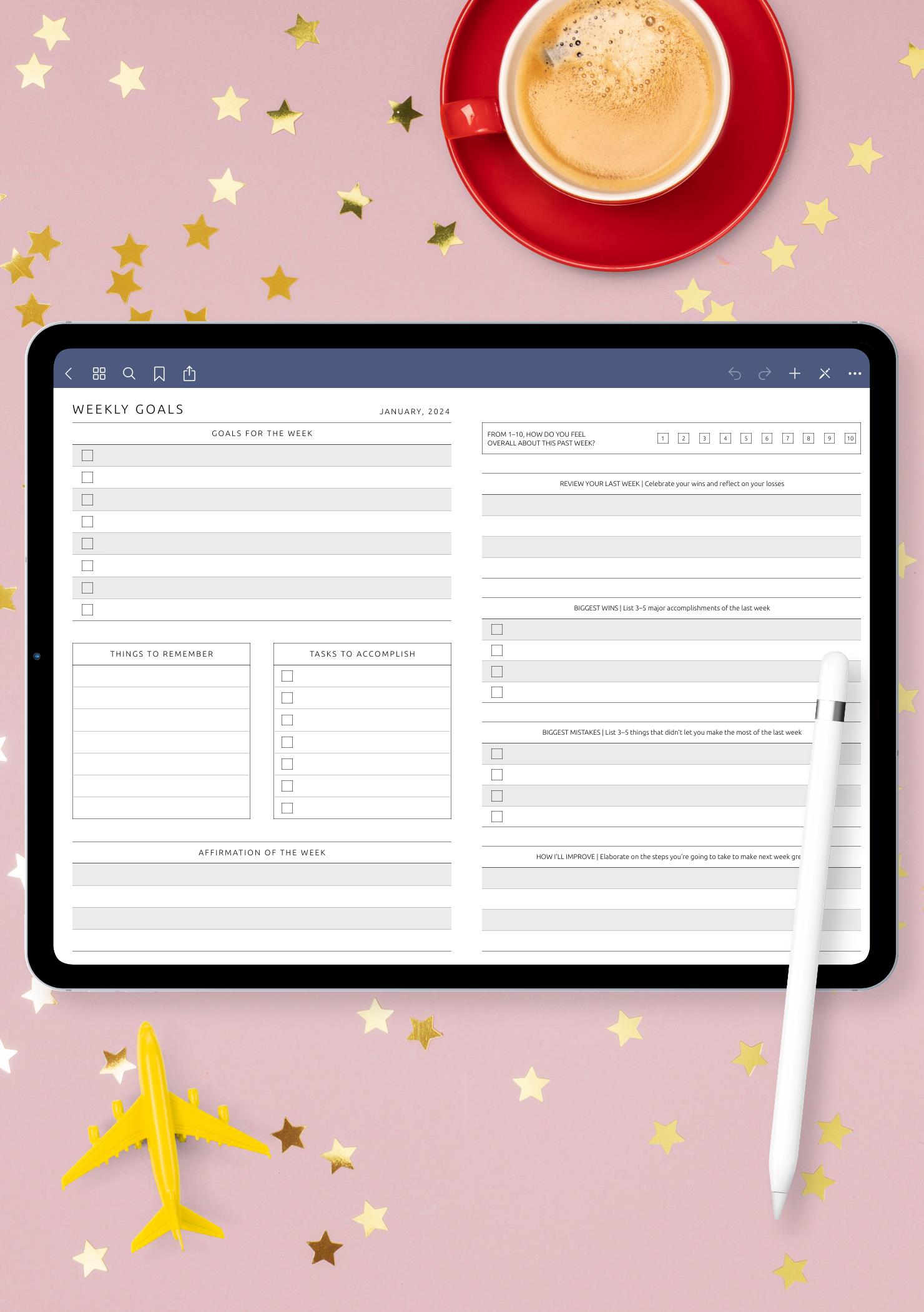 Weekly Goals & Review Template – Plan, Reflect, Improve