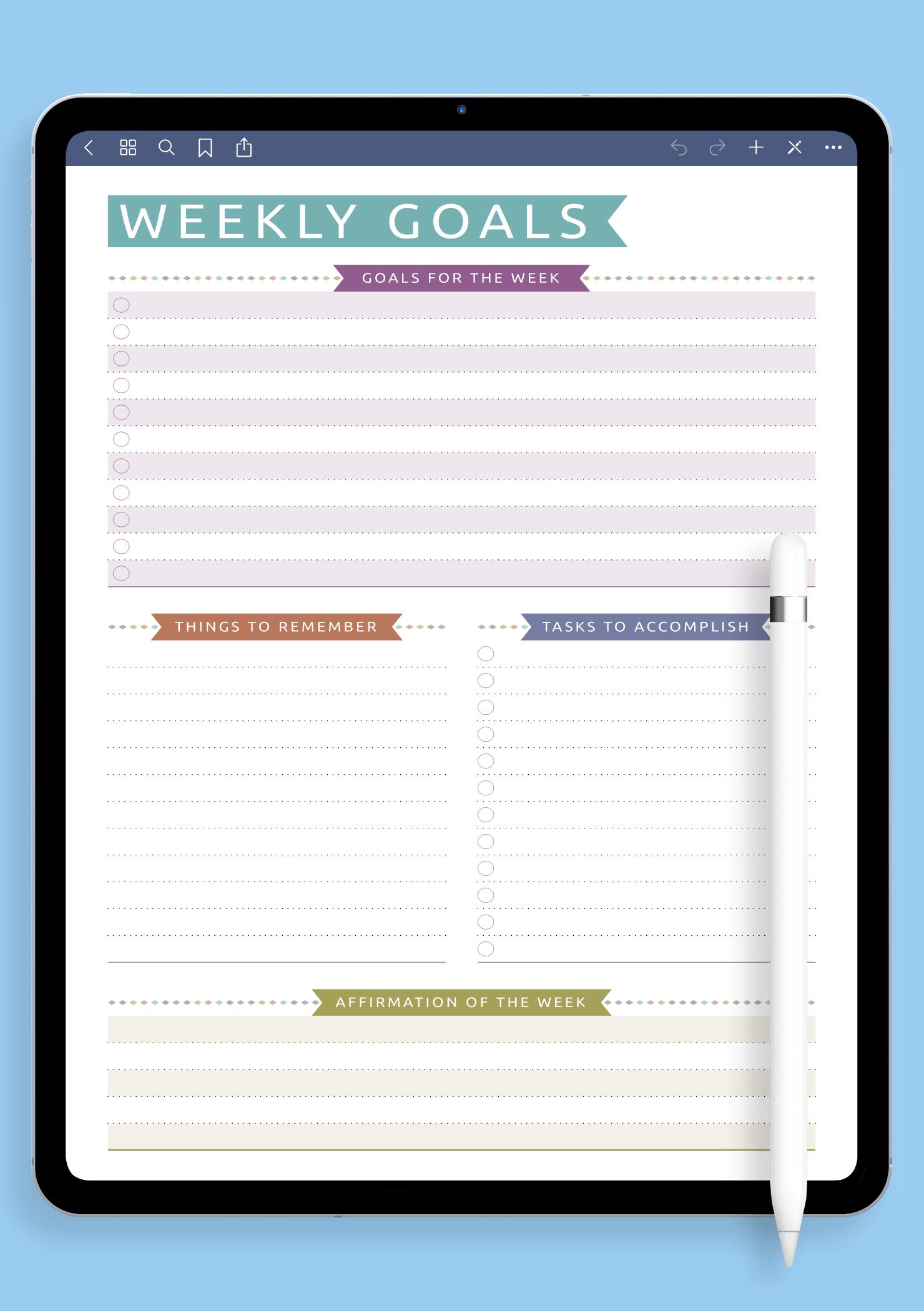 Download Printable Weekly Goals - Casual Style PDF