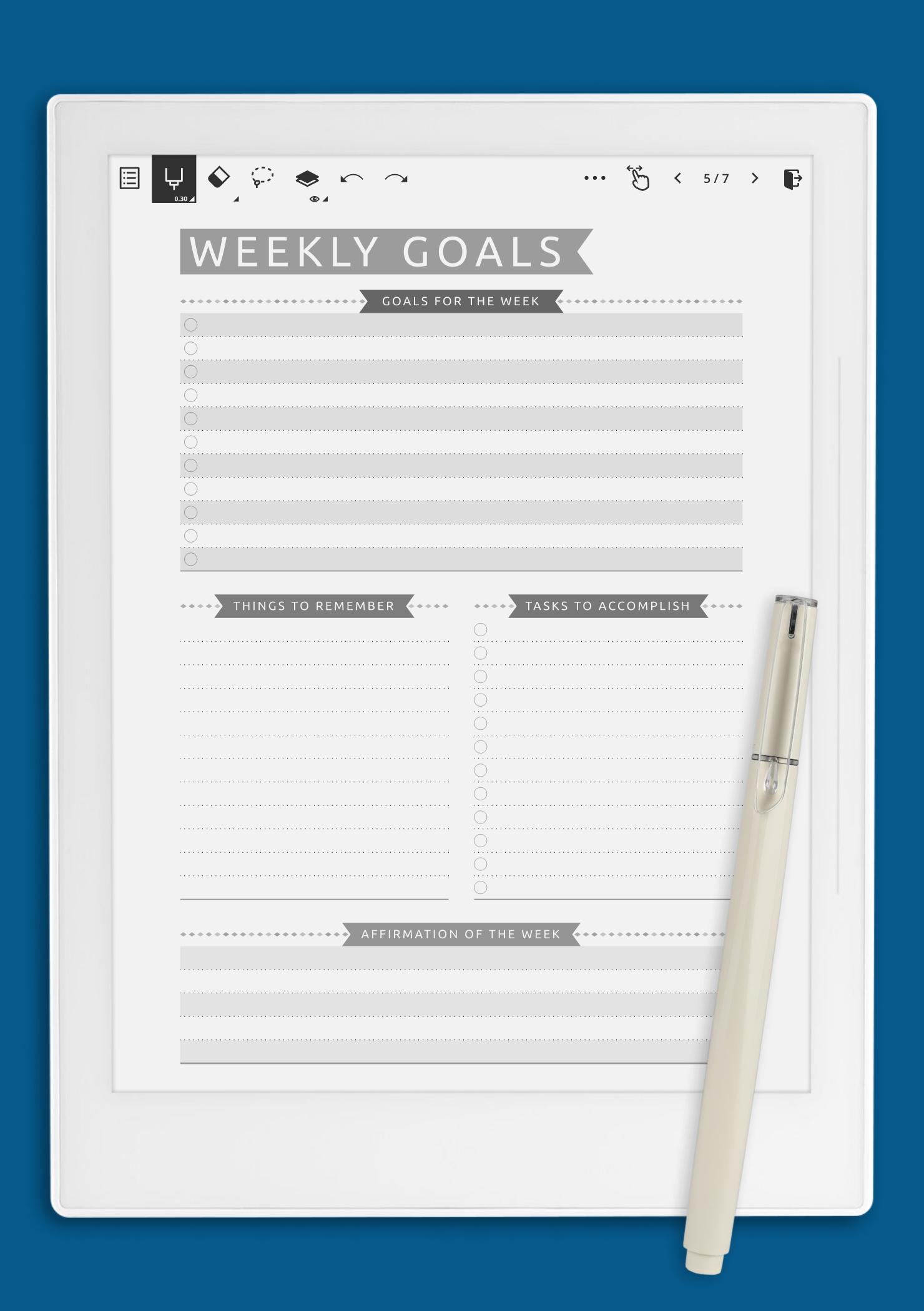 Download Printable Weekly Goals - Casual Style PDF
