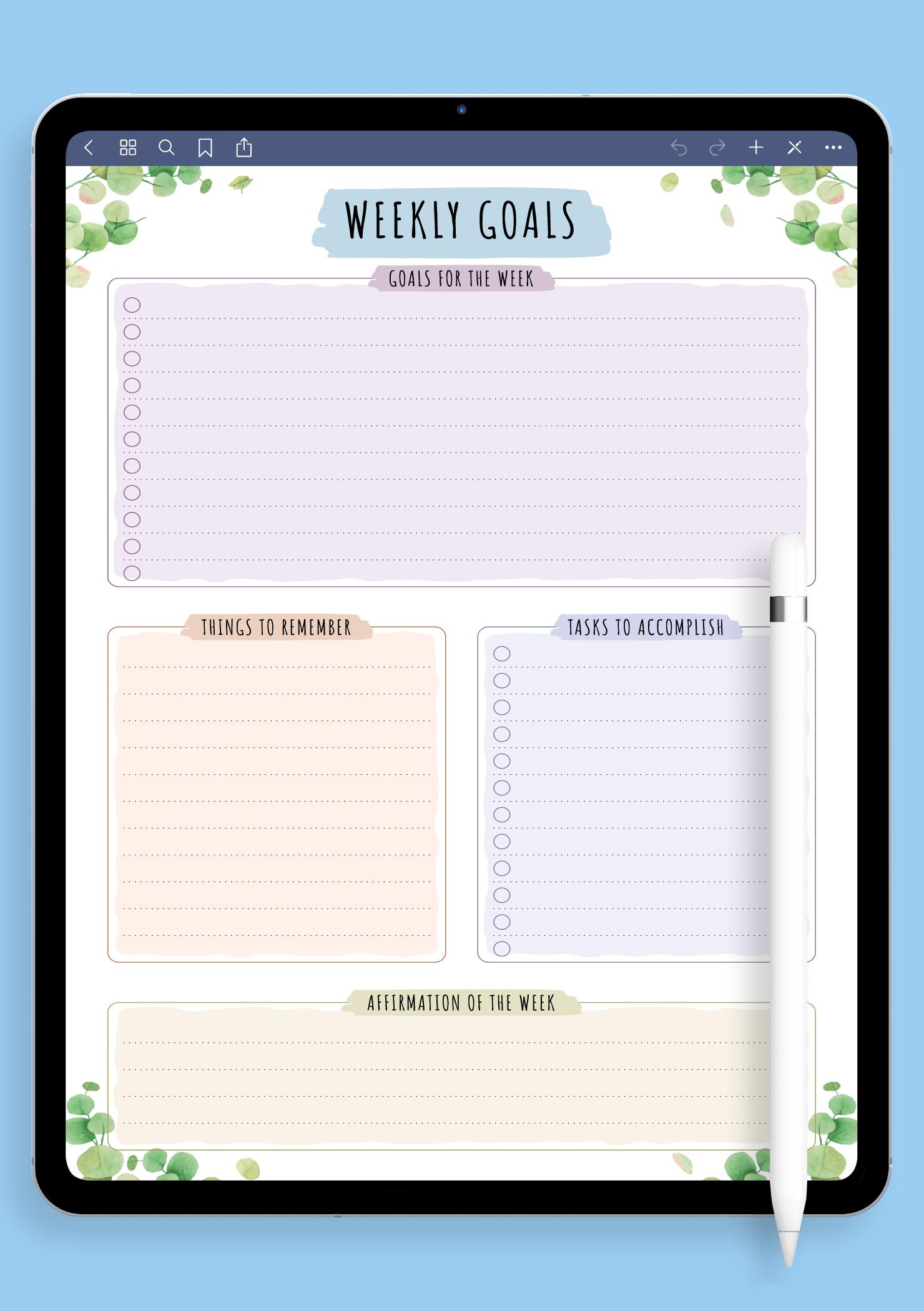 Download Printable Weekly Goals - Floral Style PDF