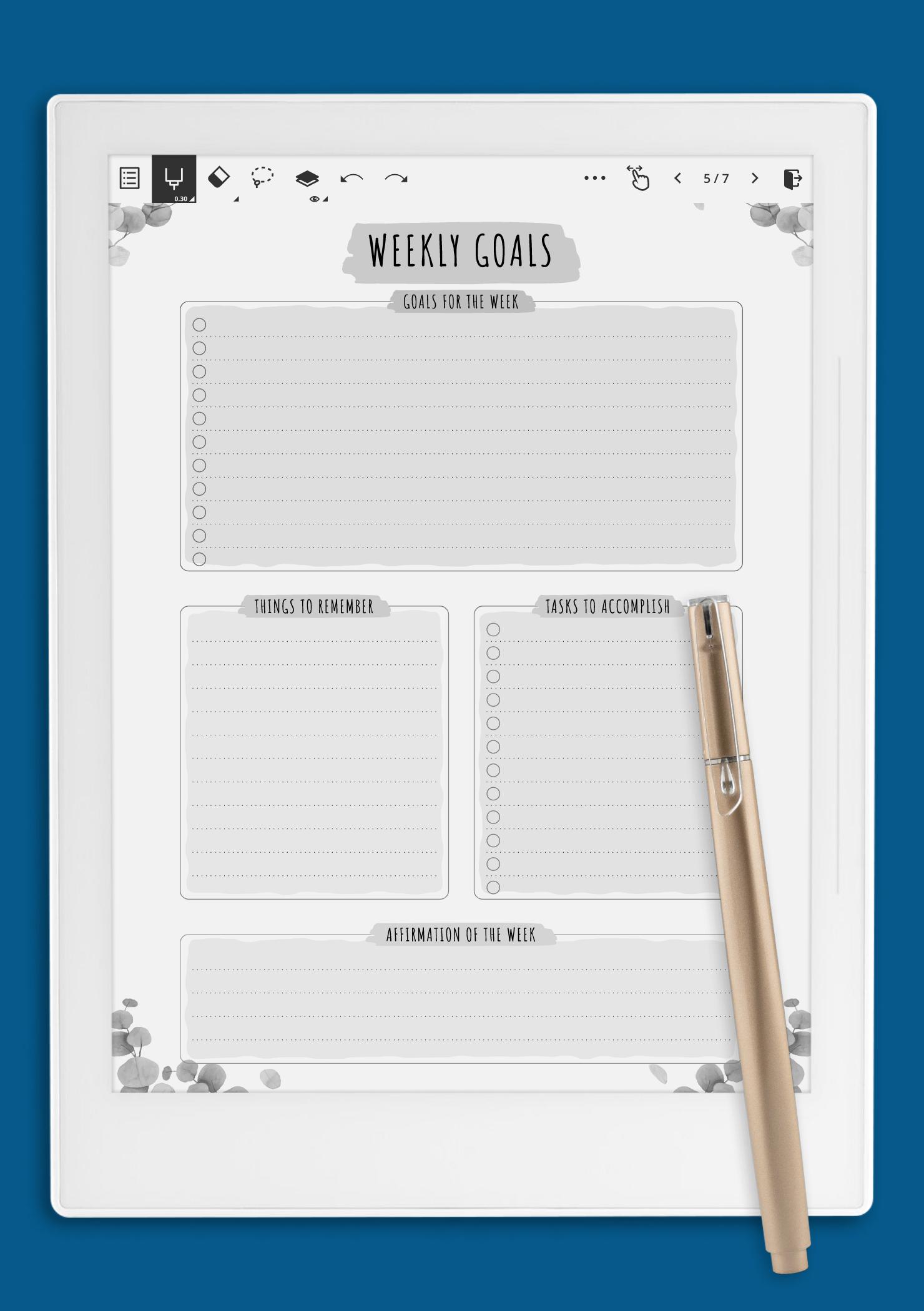 Download Printable Weekly Goals - Floral Style PDF