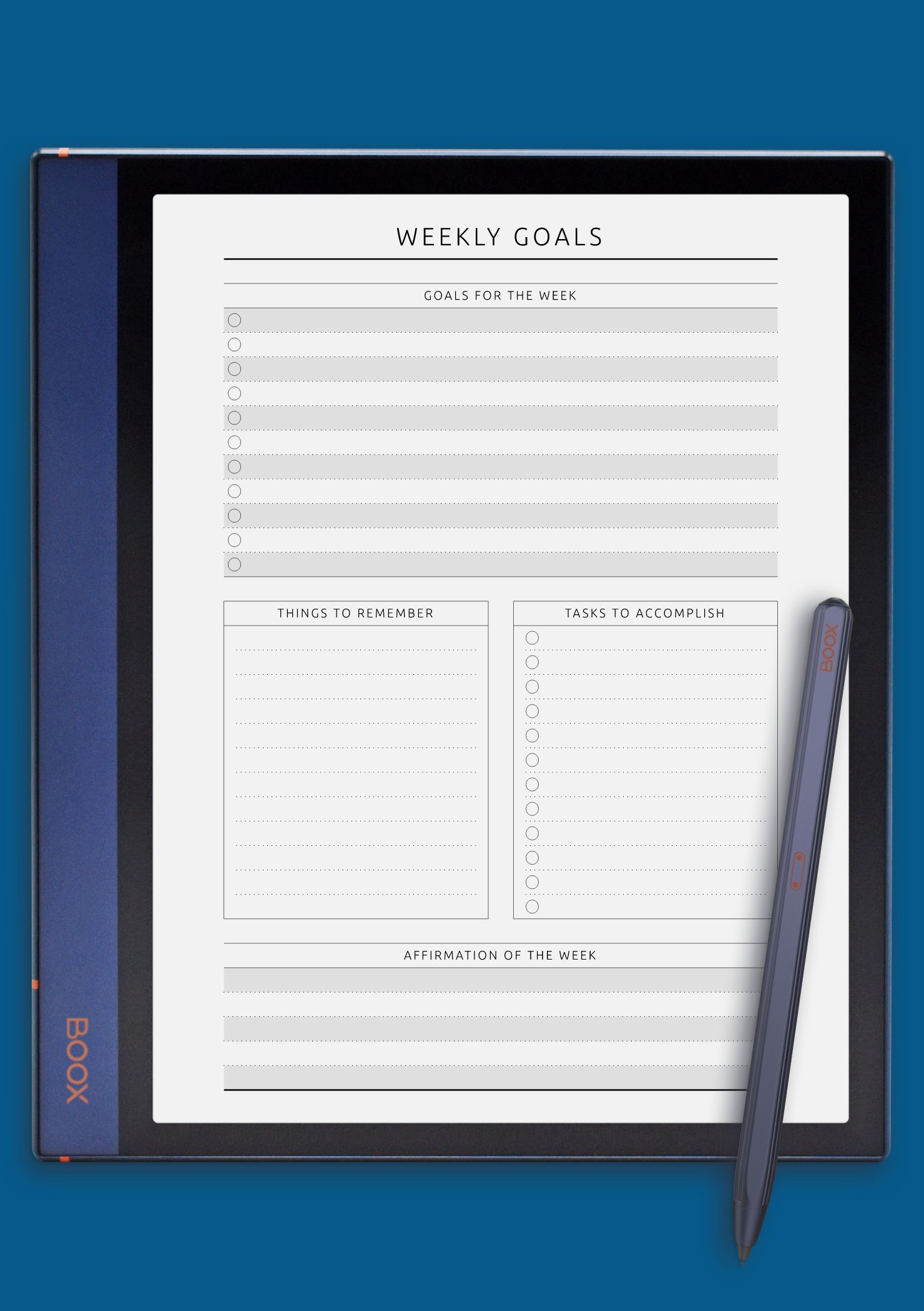 Download Printable Weekly Goals - Original Style PDF