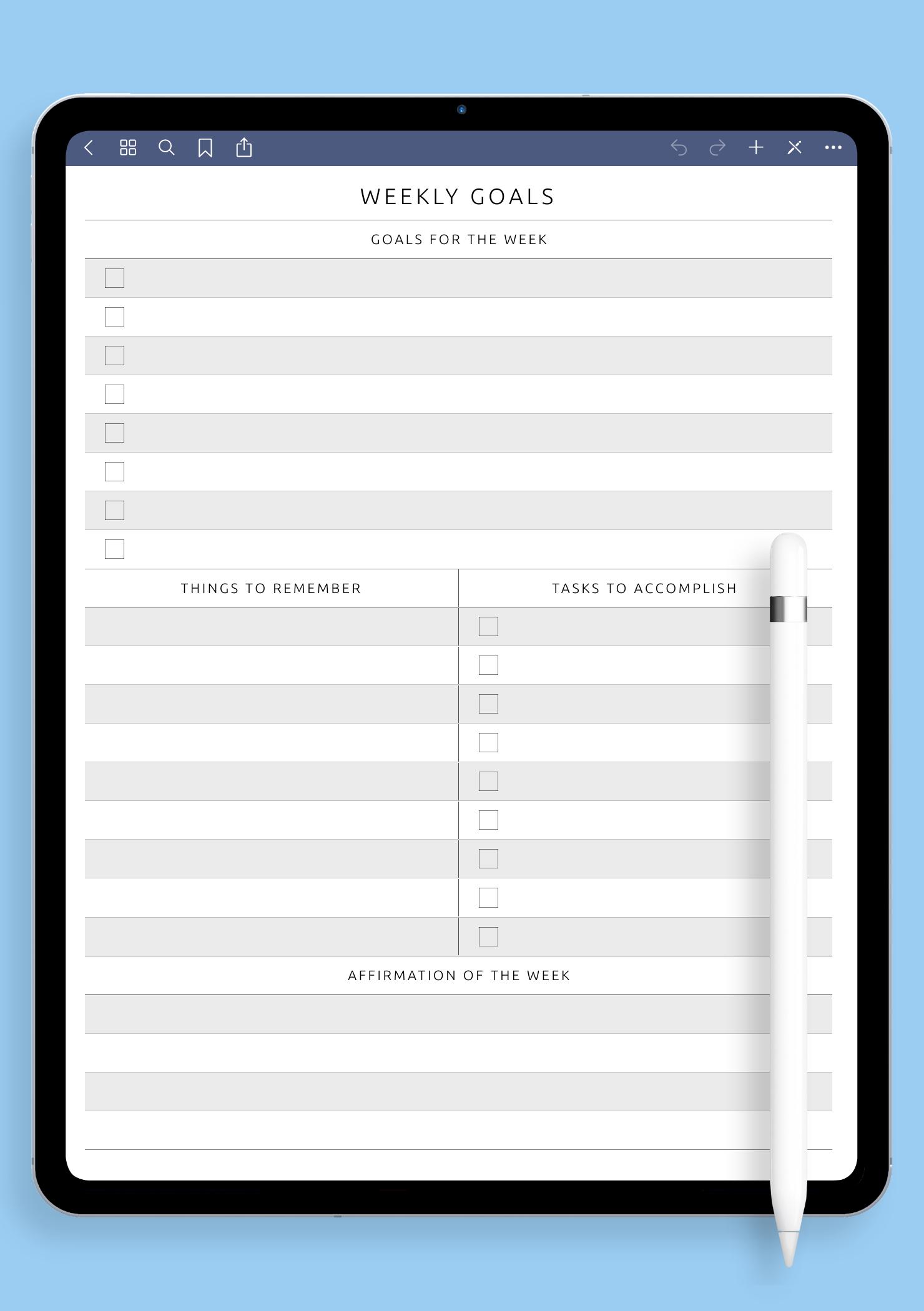 Download Printable Weekly Goals - Original Style PDF