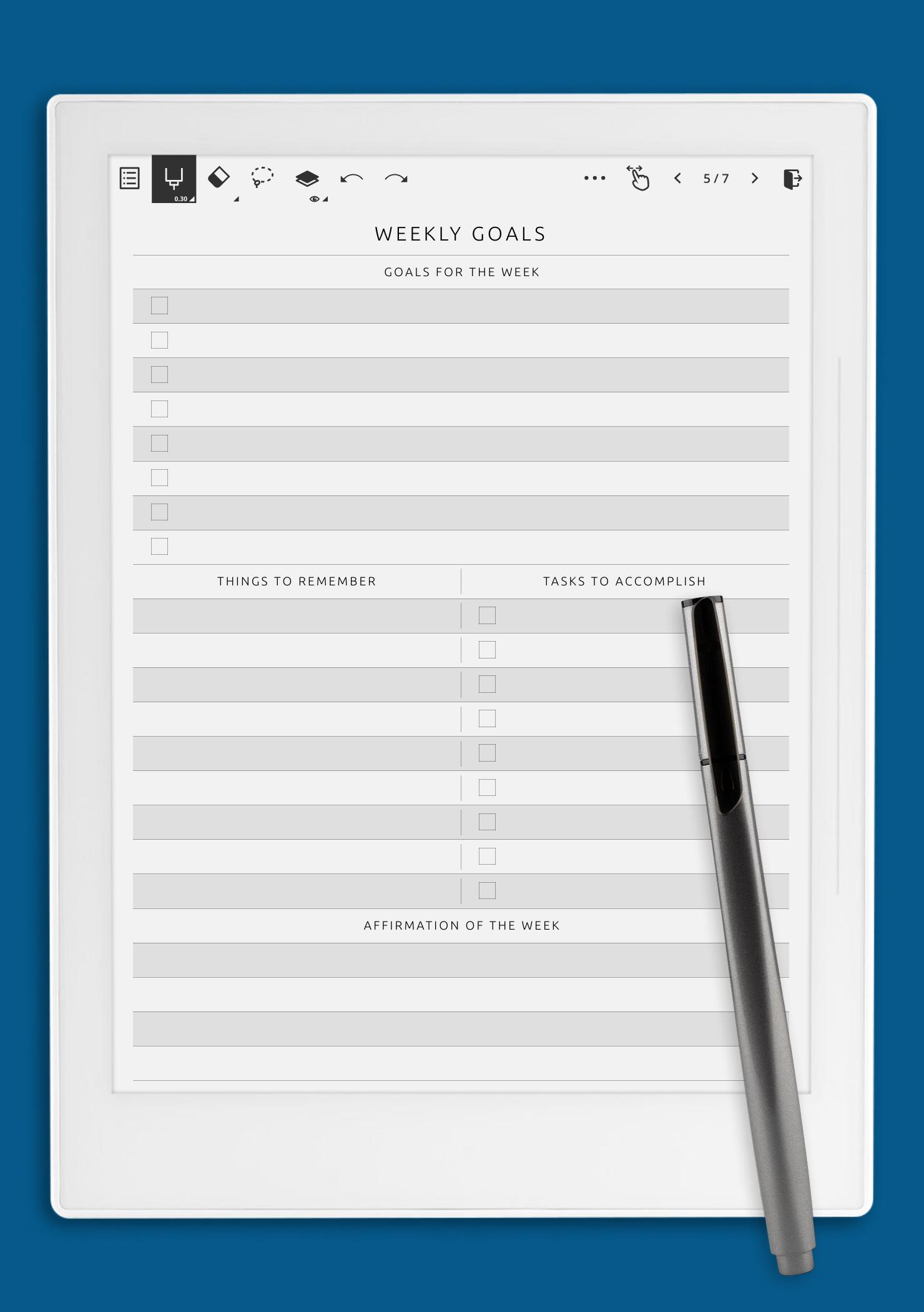 Download Printable Weekly Goals - Original Style PDF