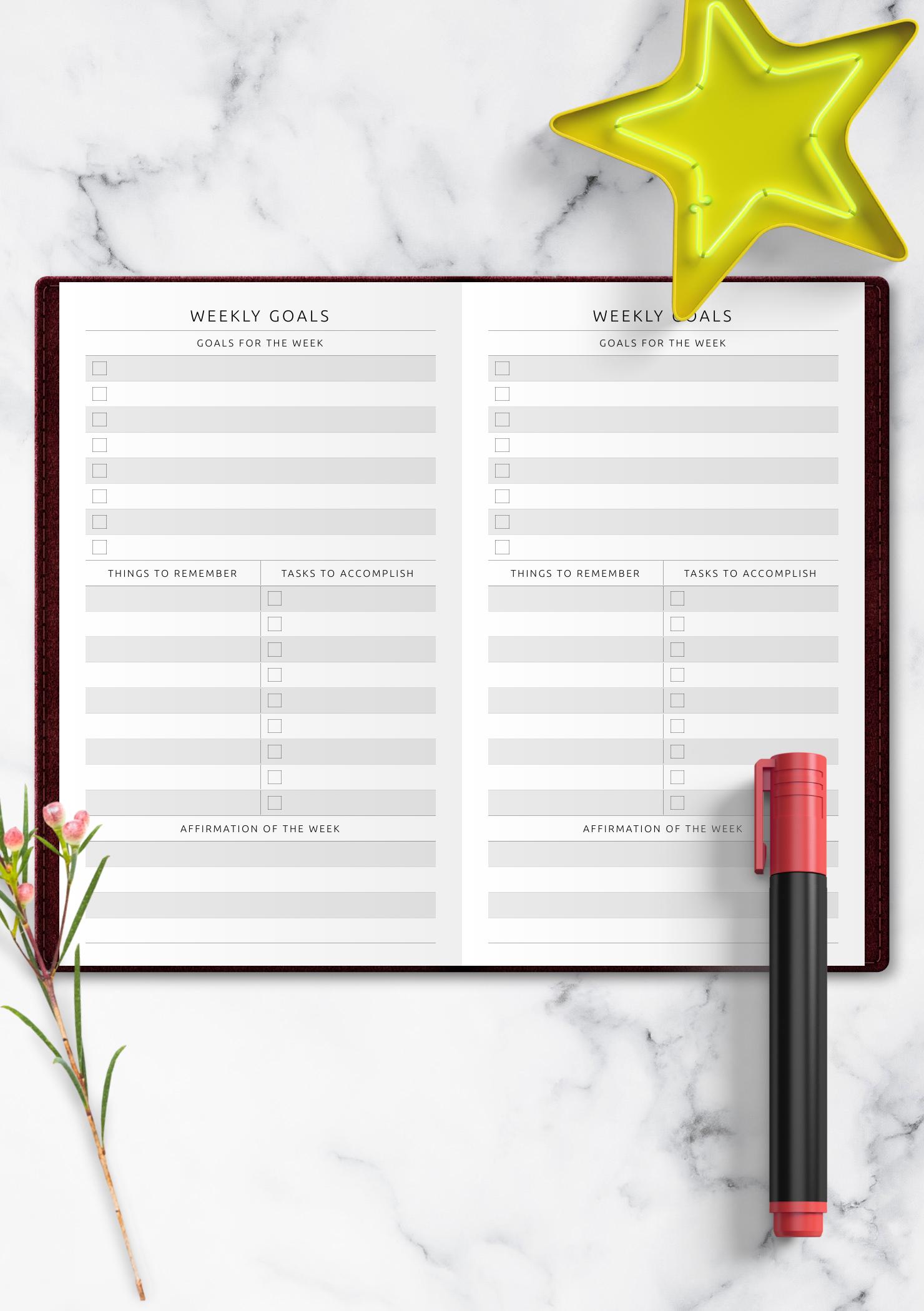 Download Printable Weekly Goals - Original Style PDF