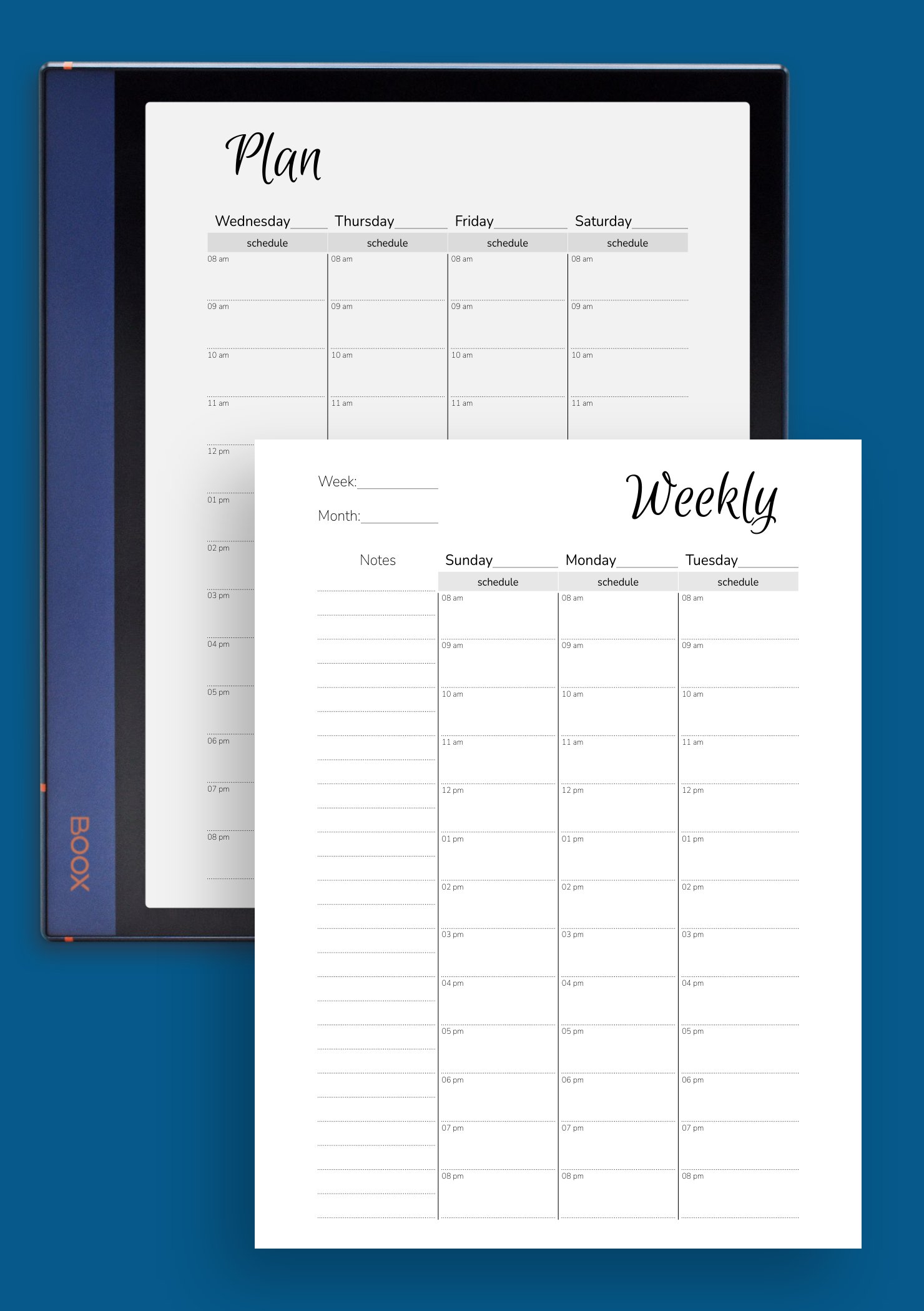 Download Printable Weekly hourly planner with notes section PDF