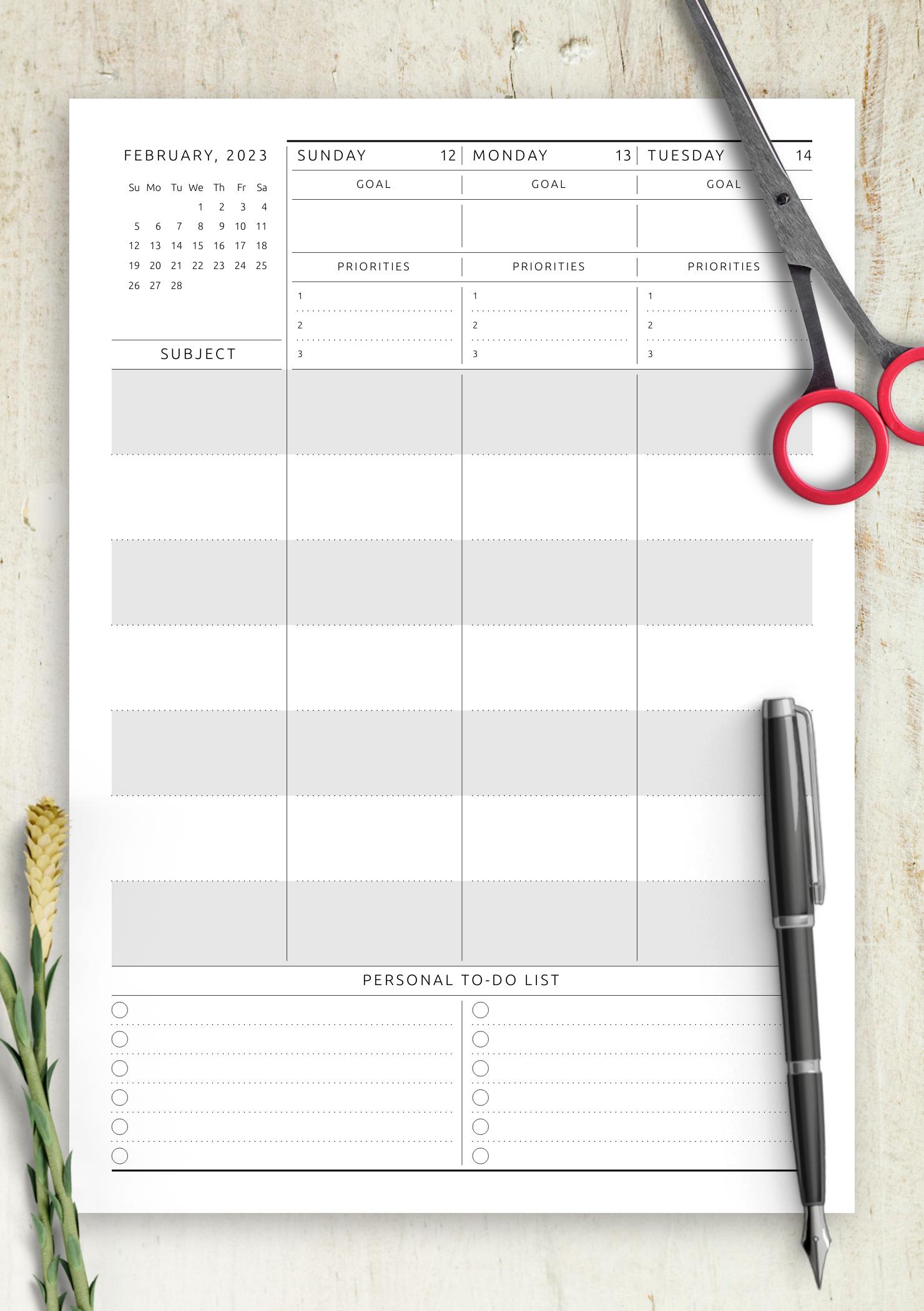 Download Printable Weekly Lesson Plan Template PDF