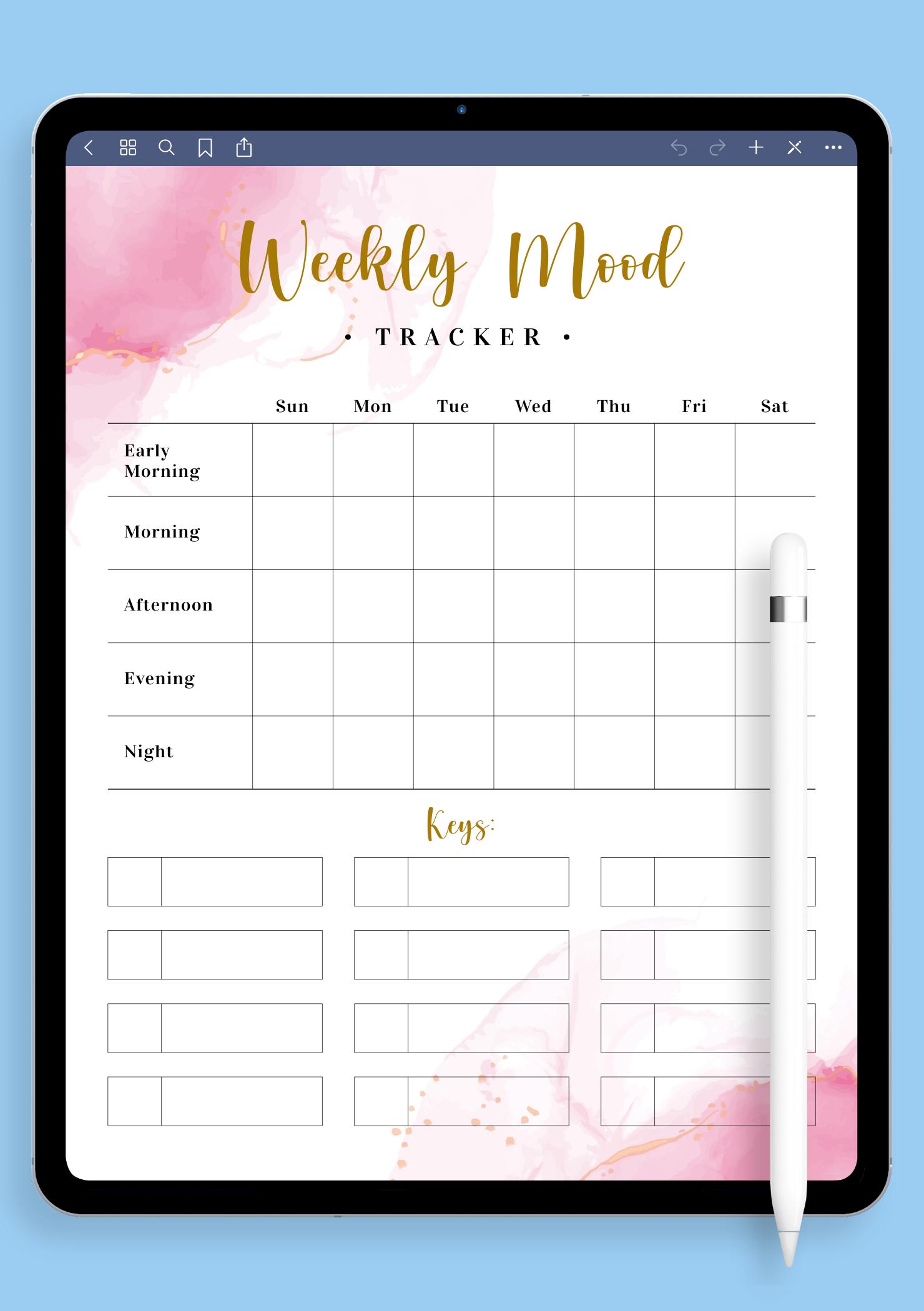 Download Printable Weekly Mood Tracker Template - Aquarelle Pink PDF