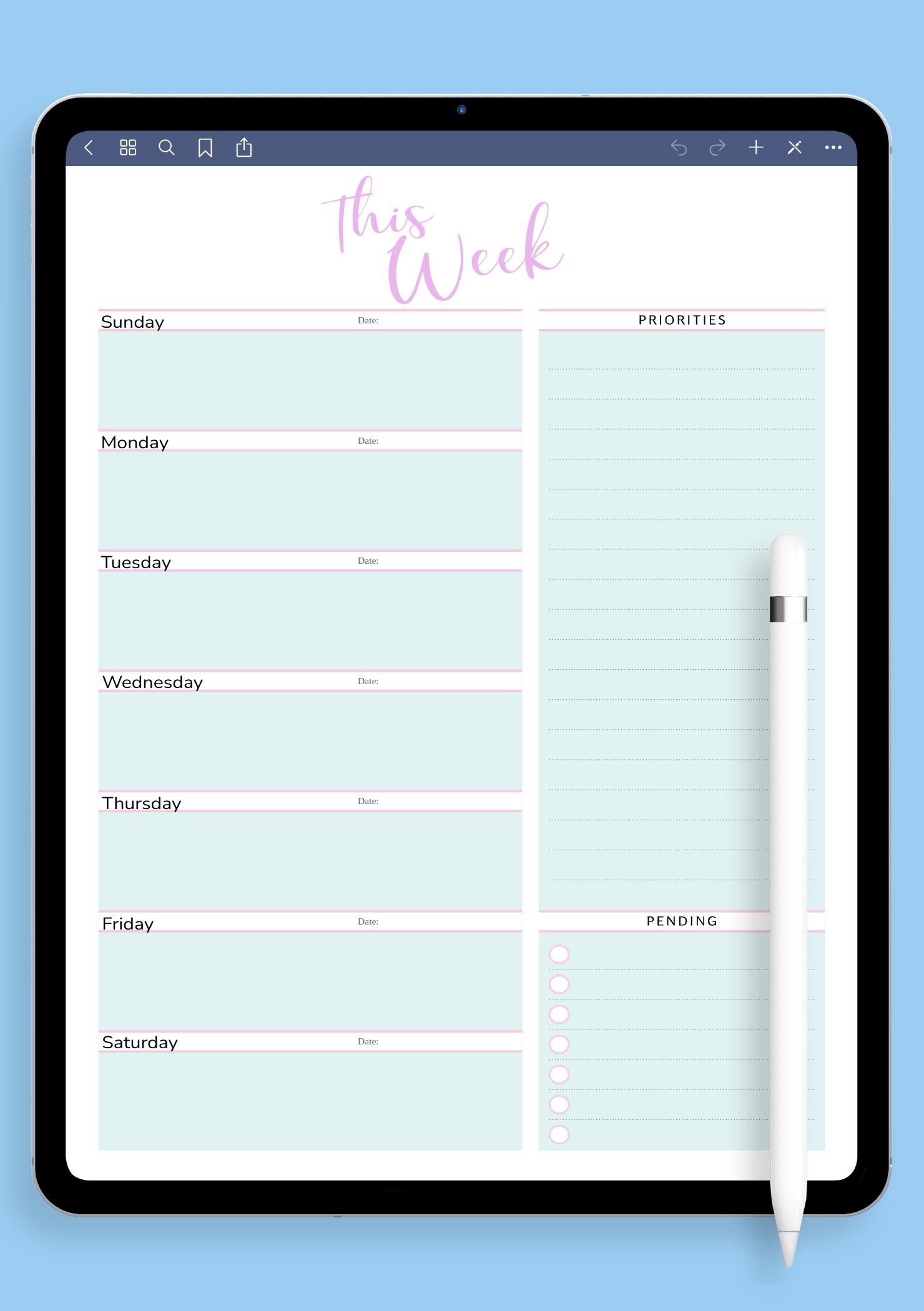 Download Printable Weekly Plan Template - Blue and Violet PDF