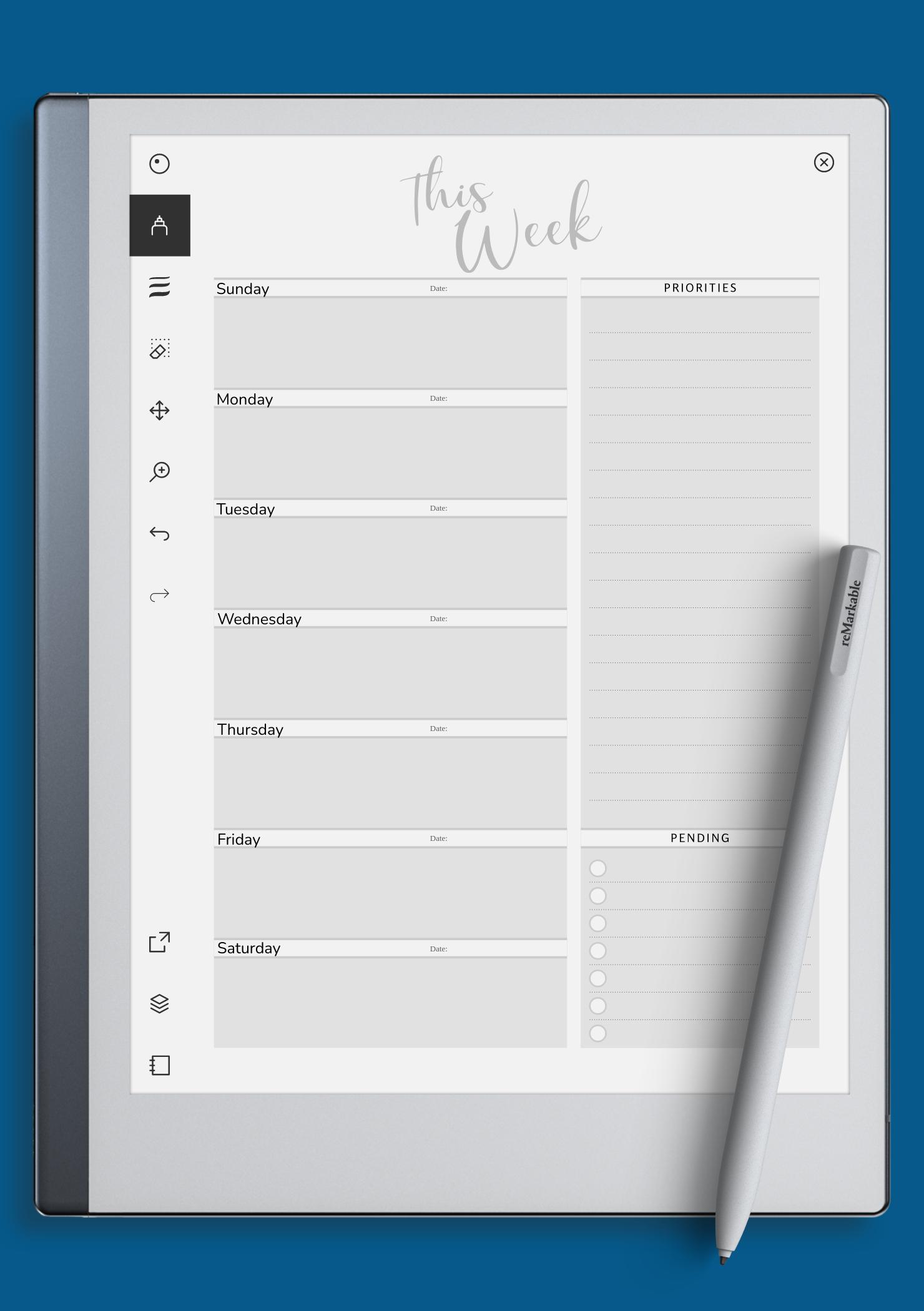 Download Printable Weekly Plan Template - Blue and Violet PDF