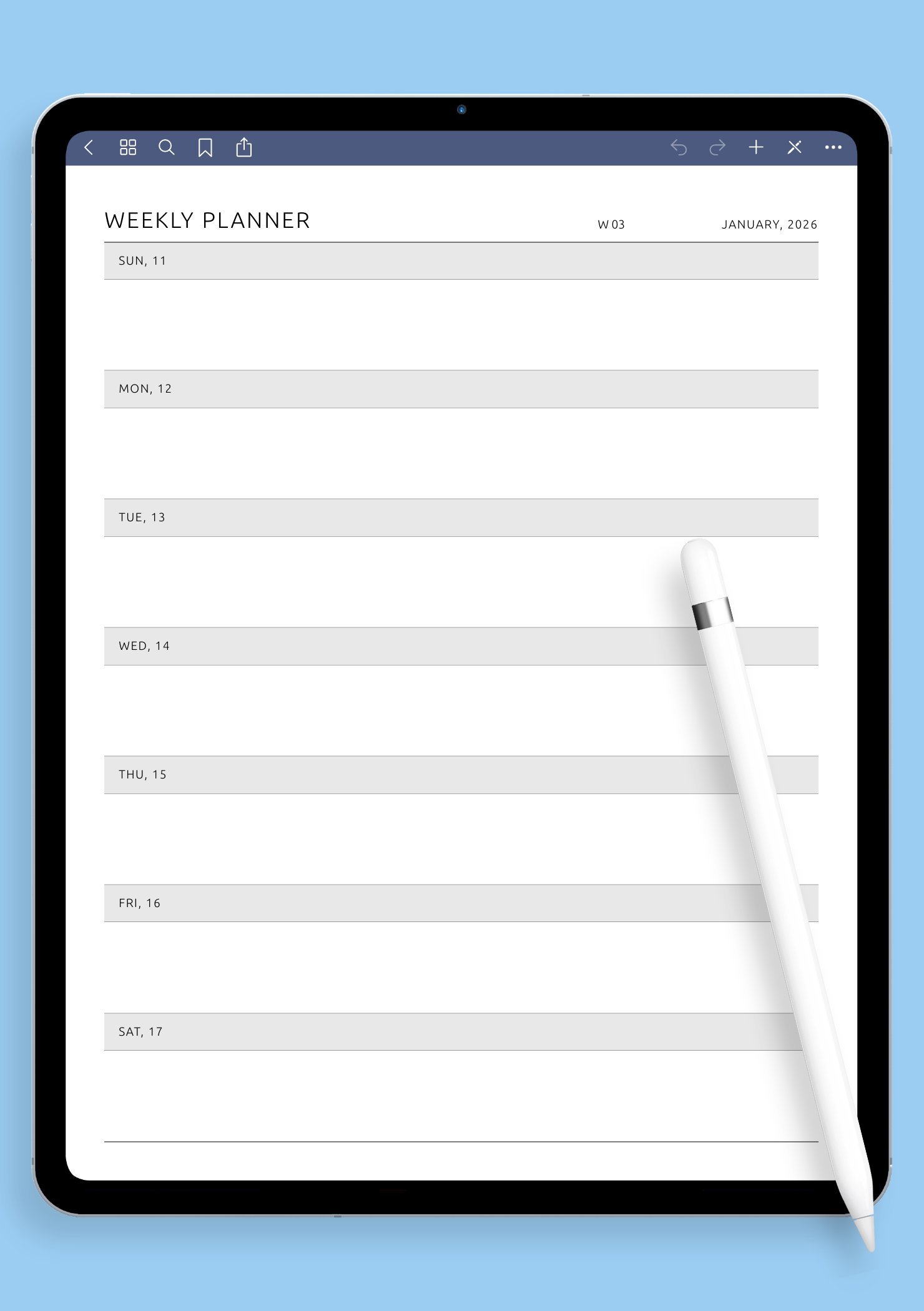 Download Printable Weekly Planner – Horizontal Days PDF