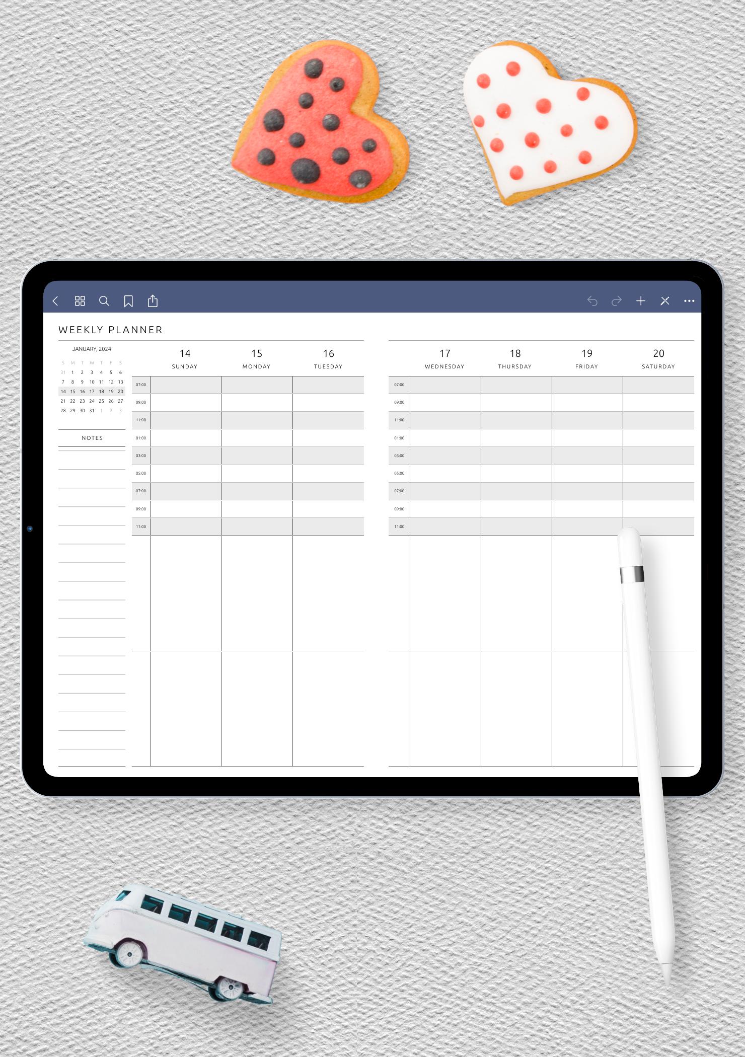 Download Printable Weekly Planner Template with Notes PDF