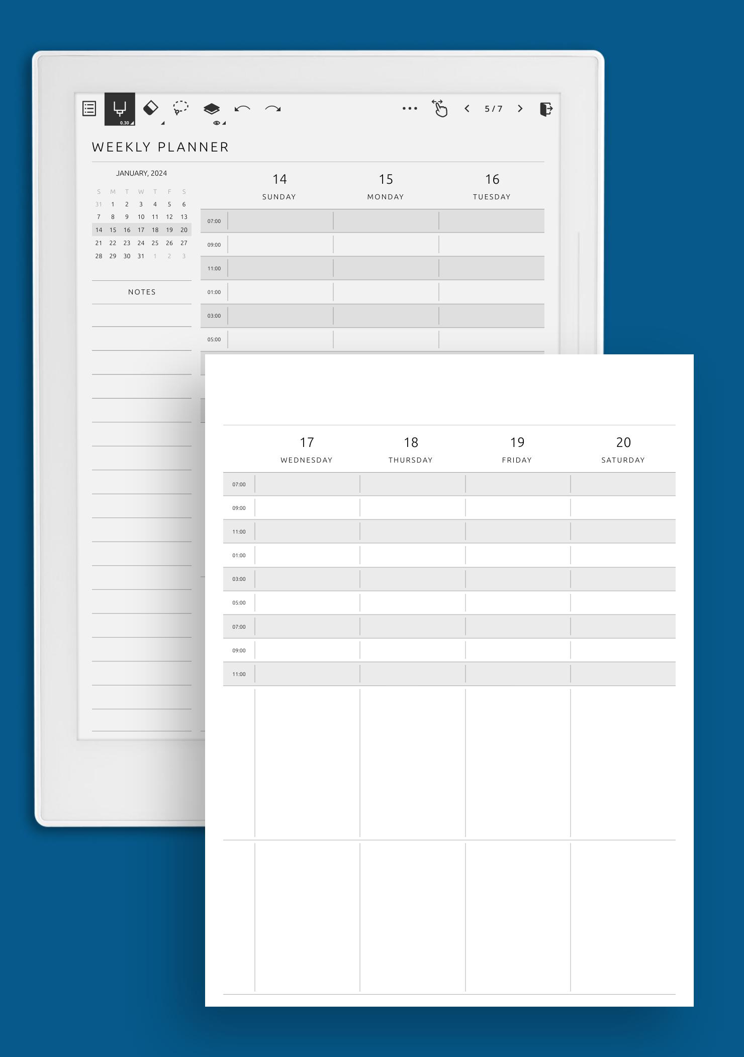 Download Printable Weekly Planner Template with Notes PDF