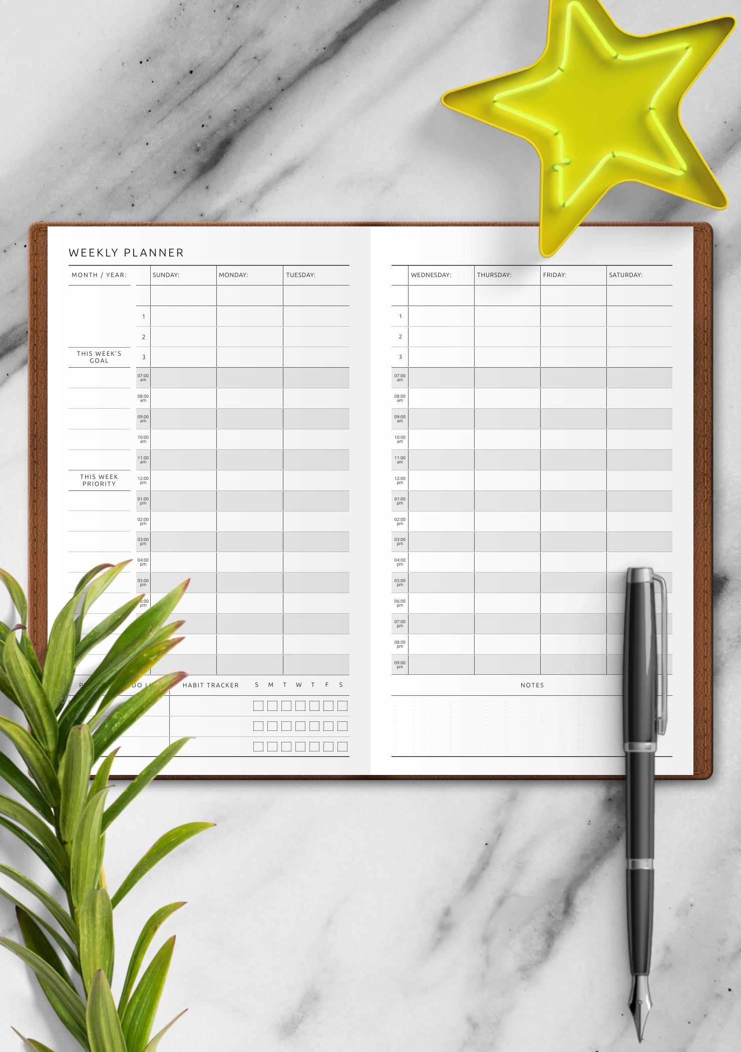 Download Printable Weekly Planner Undated - Original Style PDF