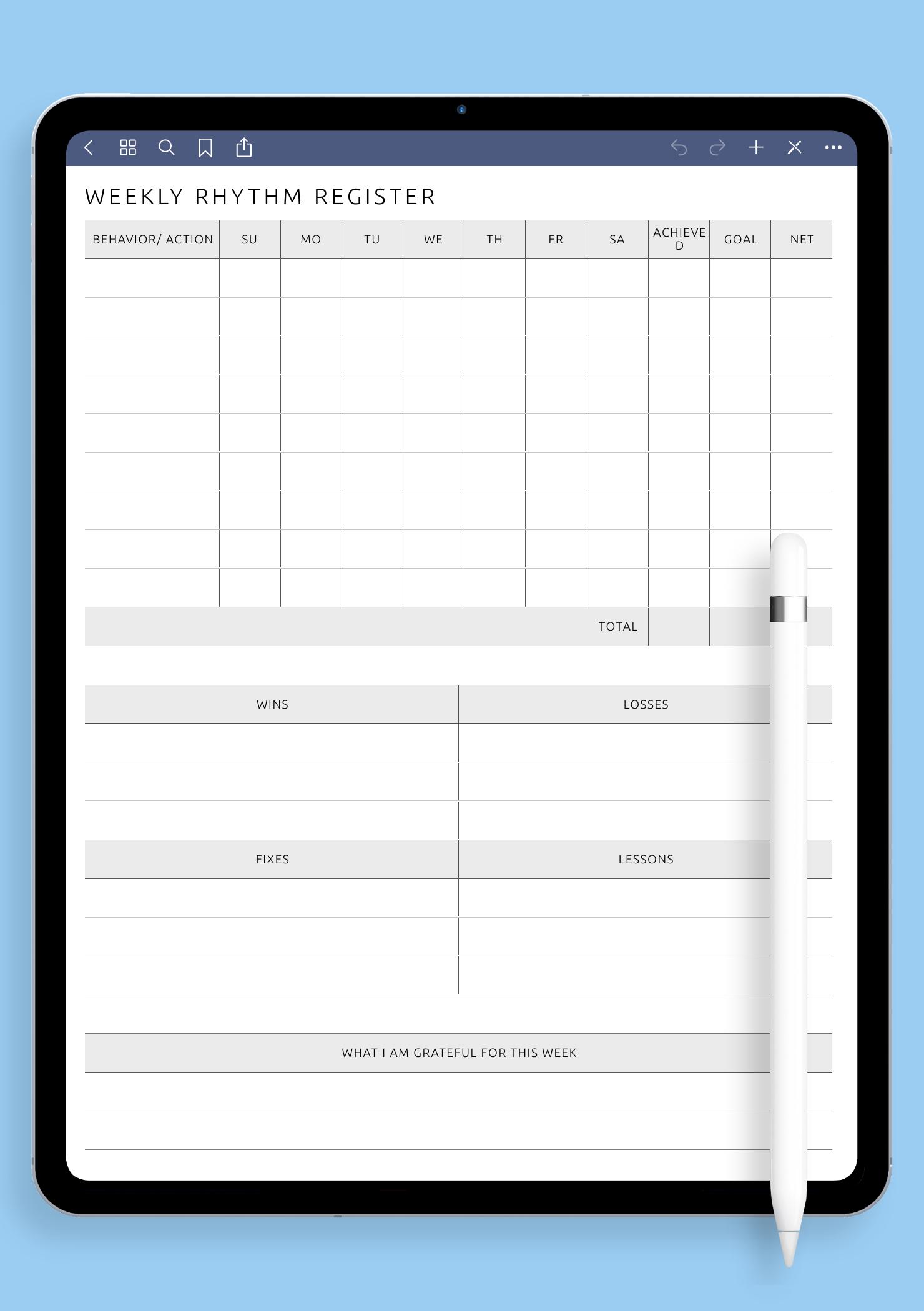 Download Printable Weekly Rhythm Registrator Template PDF