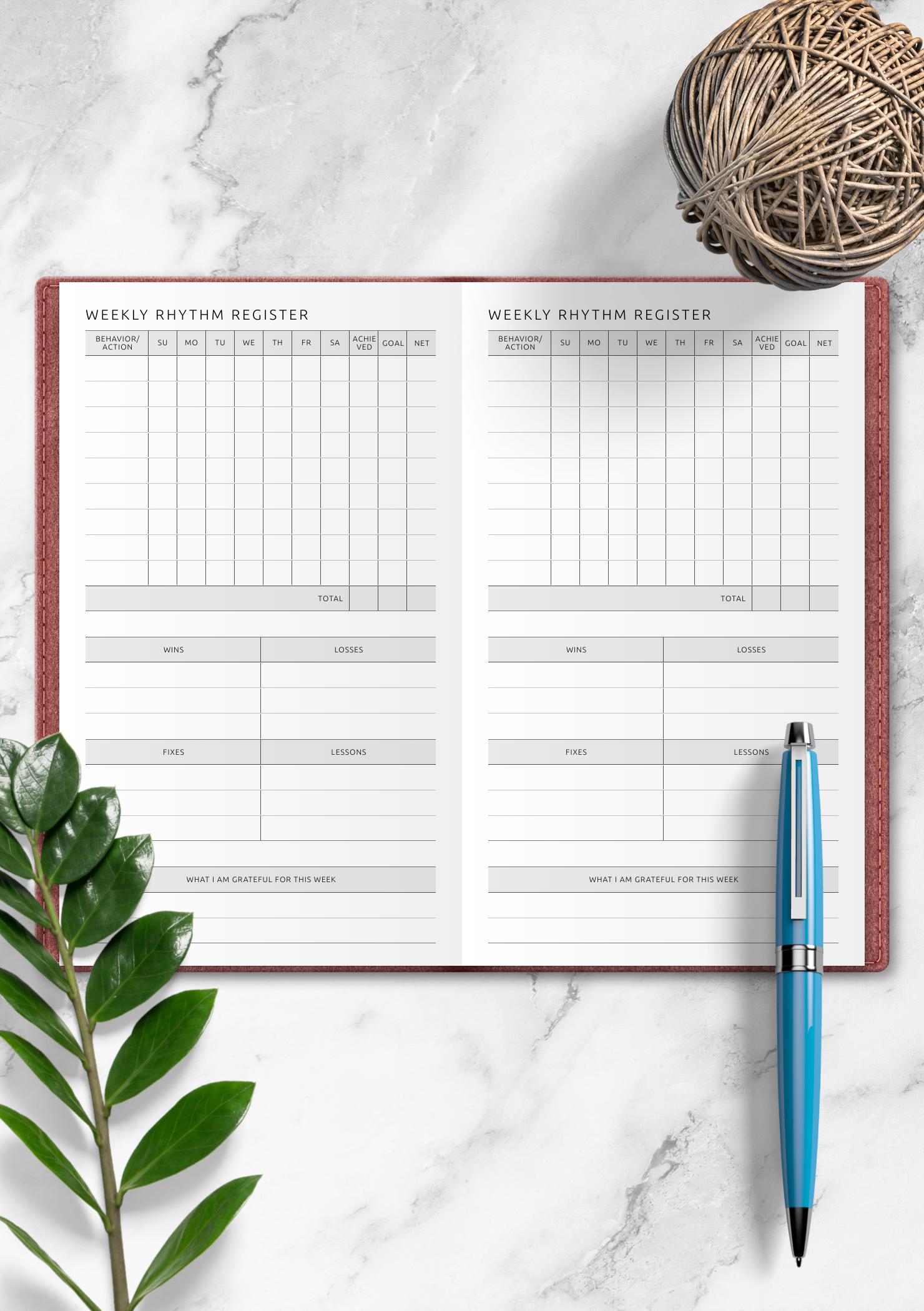 Download Printable Weekly Rhythm Registrator Template PDF