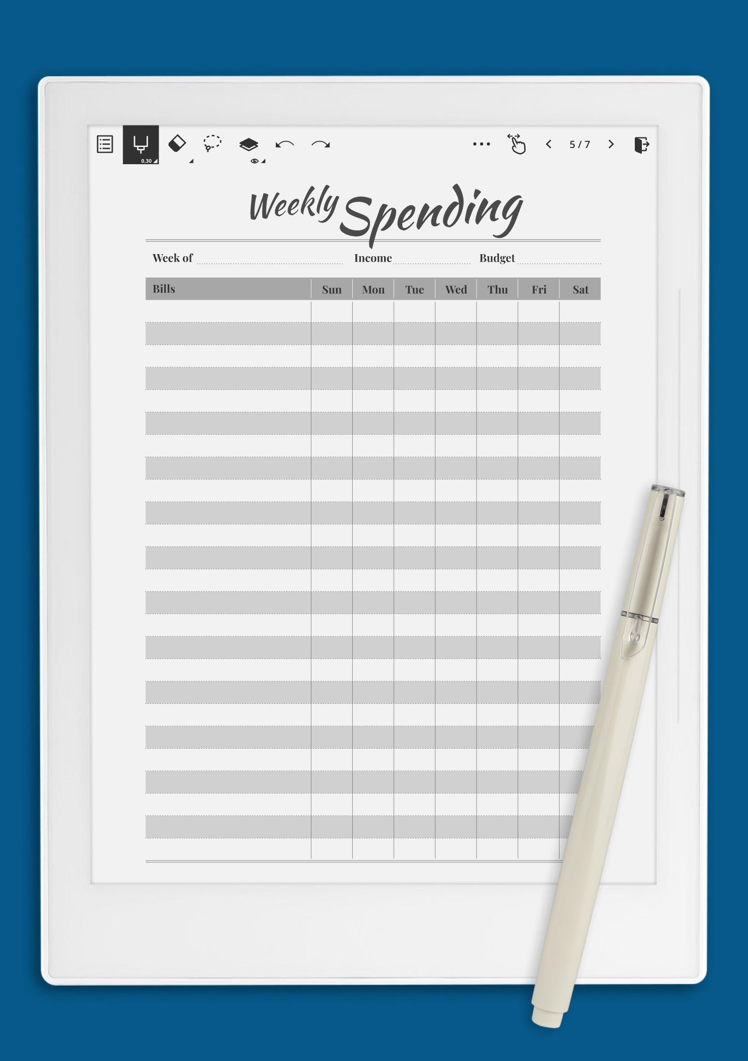 Download Printable Weekly Spending Blank Template PDF