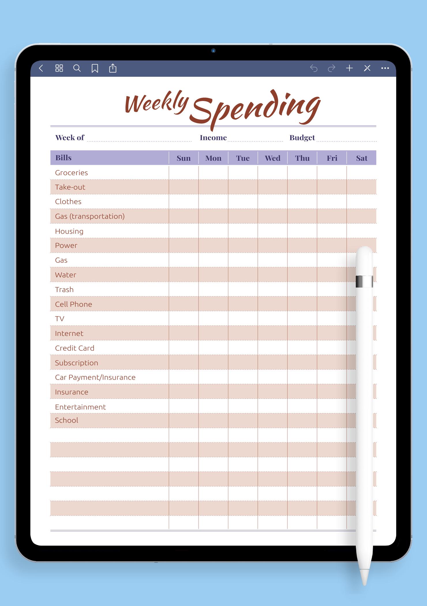 Download Printable Weekly Spending PDF