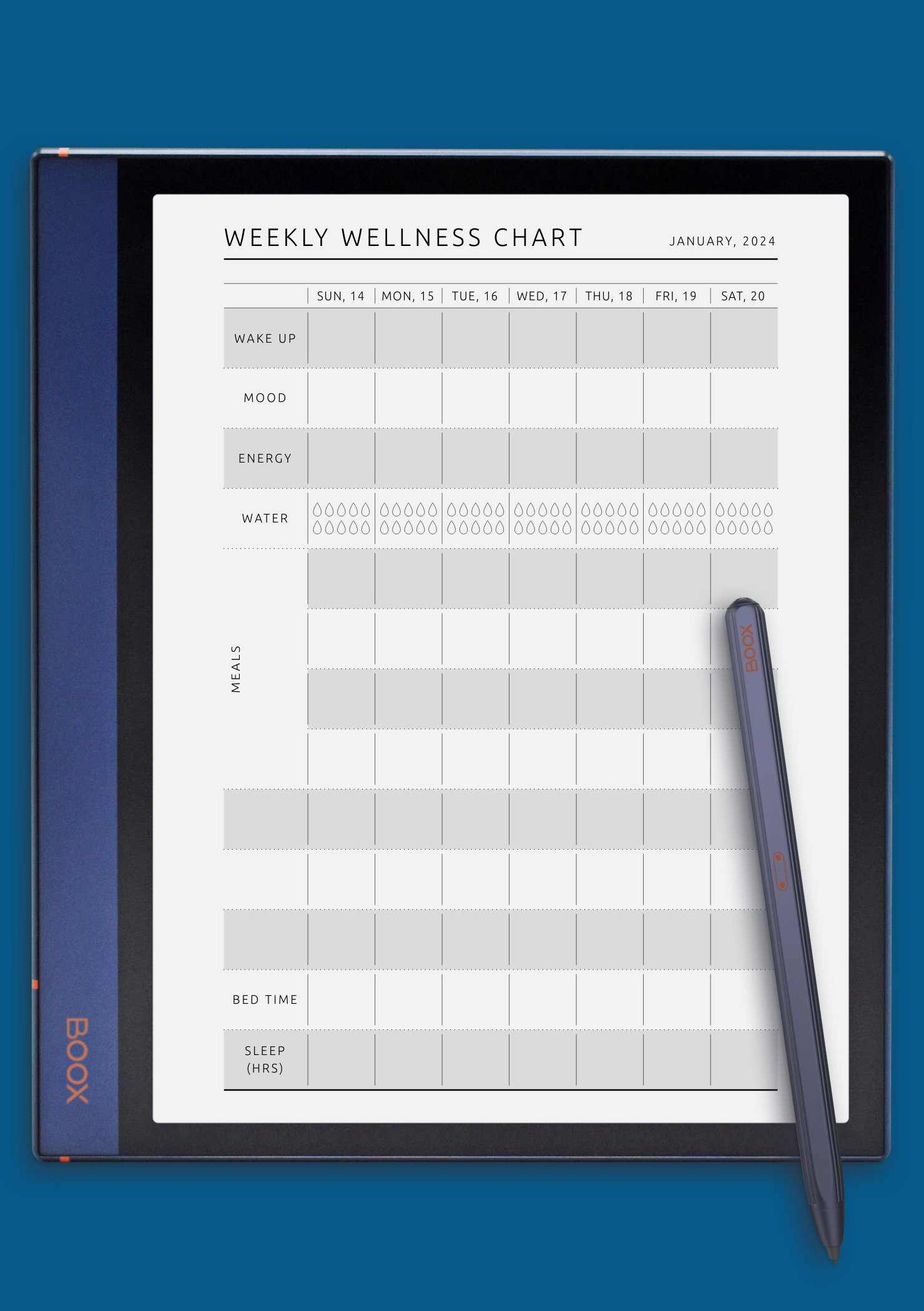Download Printable Weekly Wellness Chart Template PDF